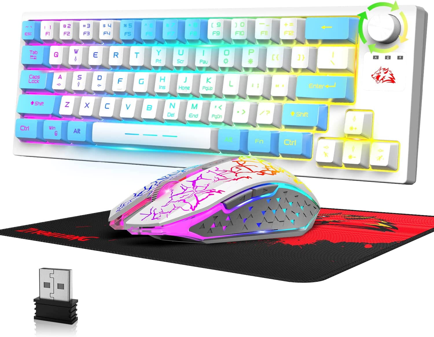 TRAHOO-Wireless Gaming Keyboard and Mouse Combo, 12 RGB Backlit Rotary ...