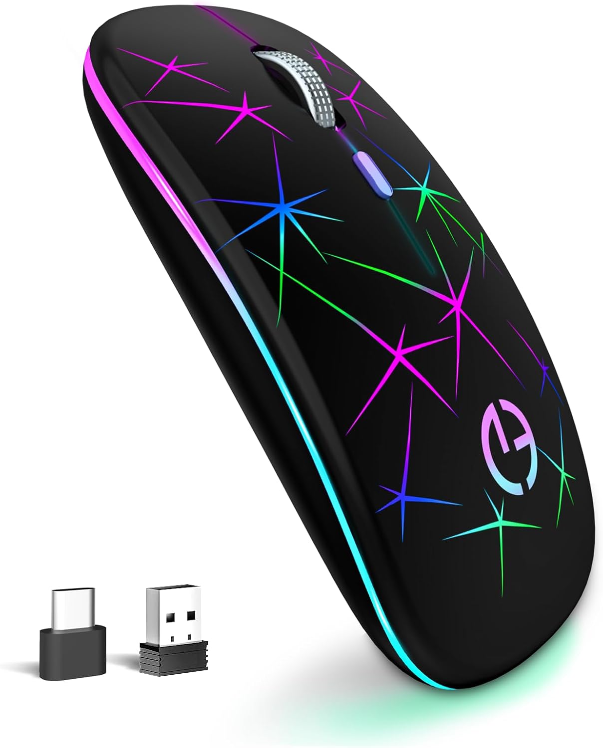 TRAHOO-Wireless Mouse, 2.4G Portable Optical Quiet RGB Mouse with USB Receiver and Type C ...
