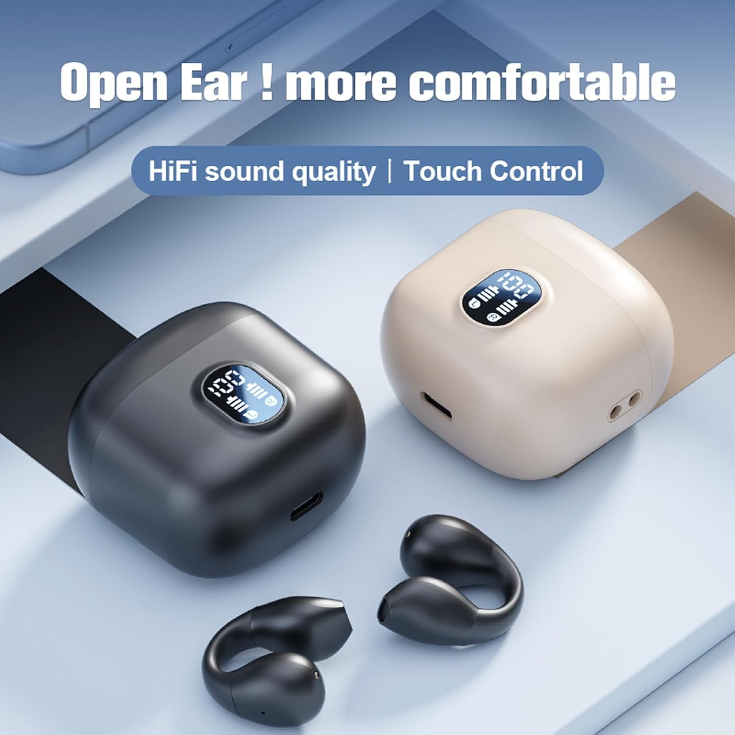 TRAHOO-Wireless Open Ear Clip On Earbuds Air Bone Conduction Earphones ...
