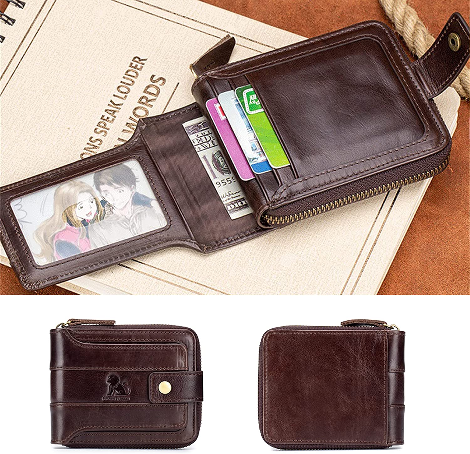 TRAHOO-Zipper Wallets for Men Genuine leather Zip Around Purse RFID ...