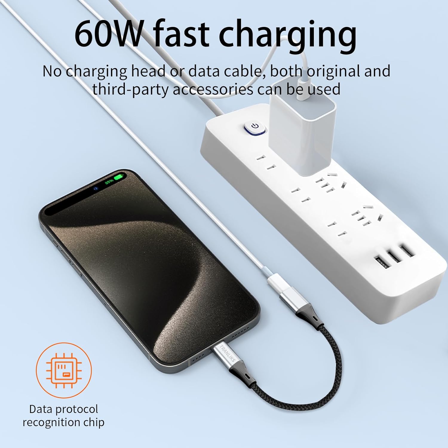 TRAHOO-for Lightning to USB C Adapter, Only Supports 60W PD Fast Charging and Data Transfer for ...