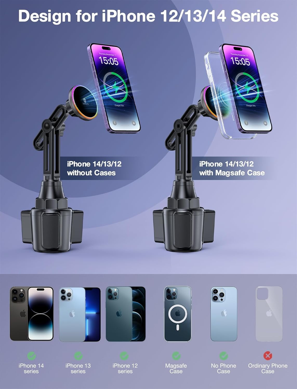 TRAHOO-for MagSafe Car Mount Charger- Wireless Car Charger Magnetic Cup ...