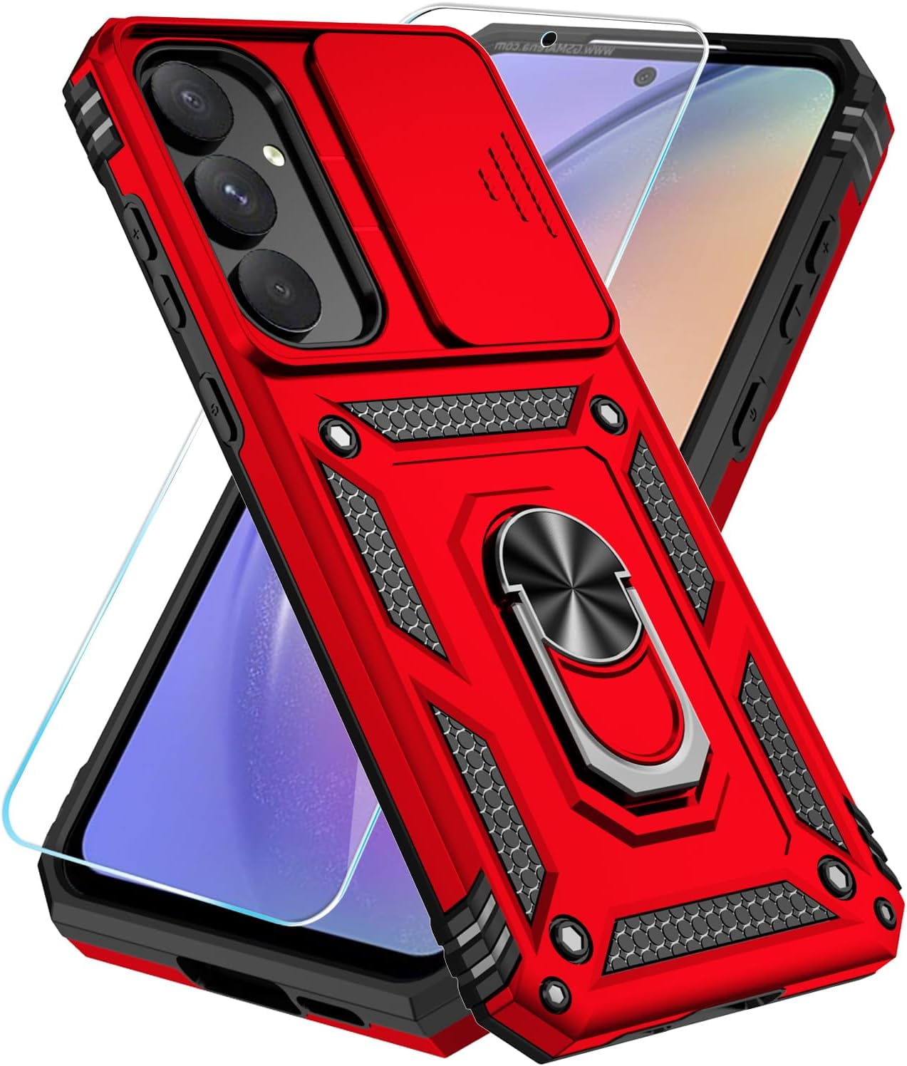 TRAHOO-for Samsung Galaxy A55 5G Case with HD Screen Protector & Slide Camera Cover & Kickstand ...