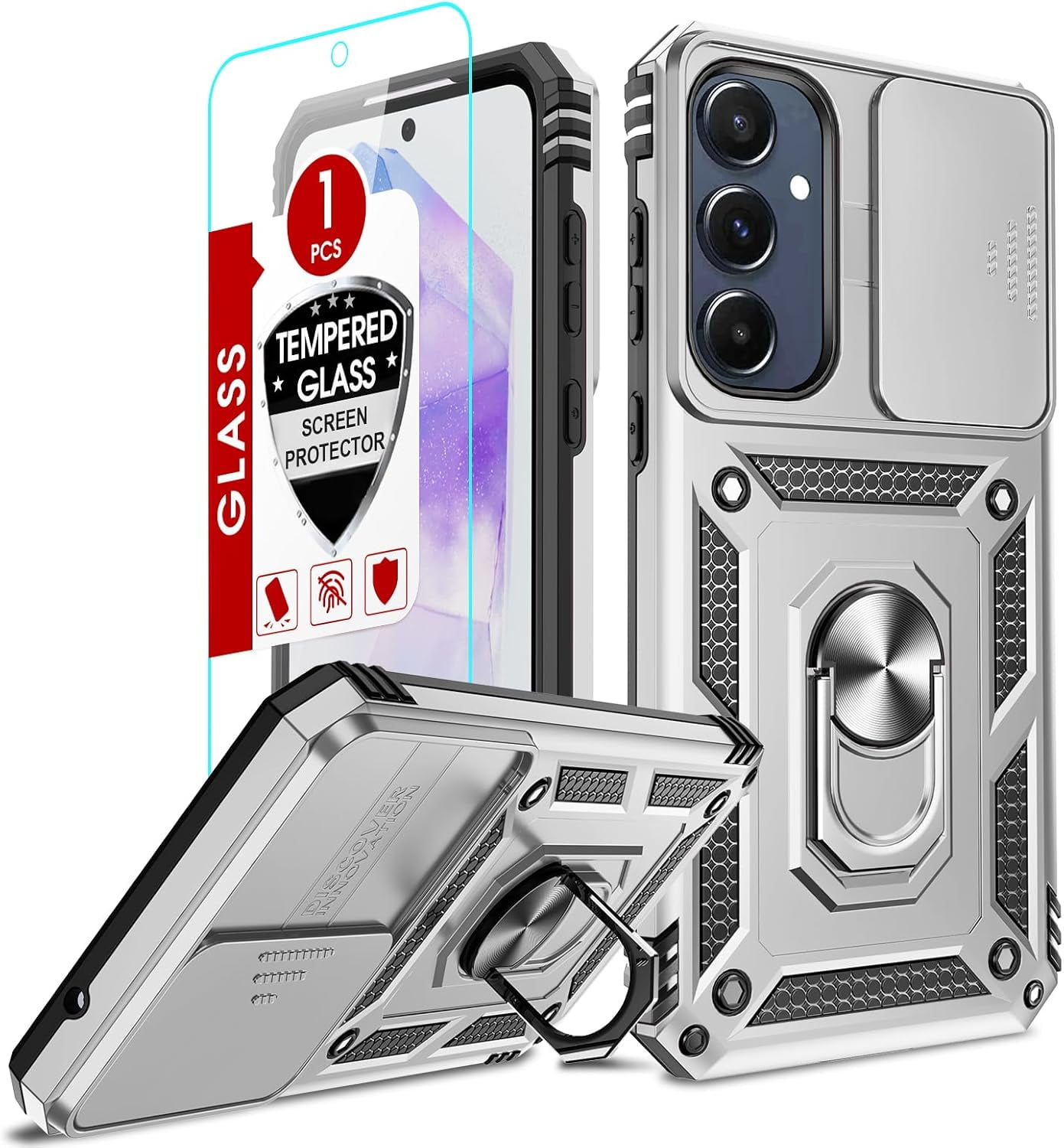 TRAHOO-for Samsung Galaxy A55 Case, Case for Samsung A55 5G with Slide Camera Cover + Tempered ...