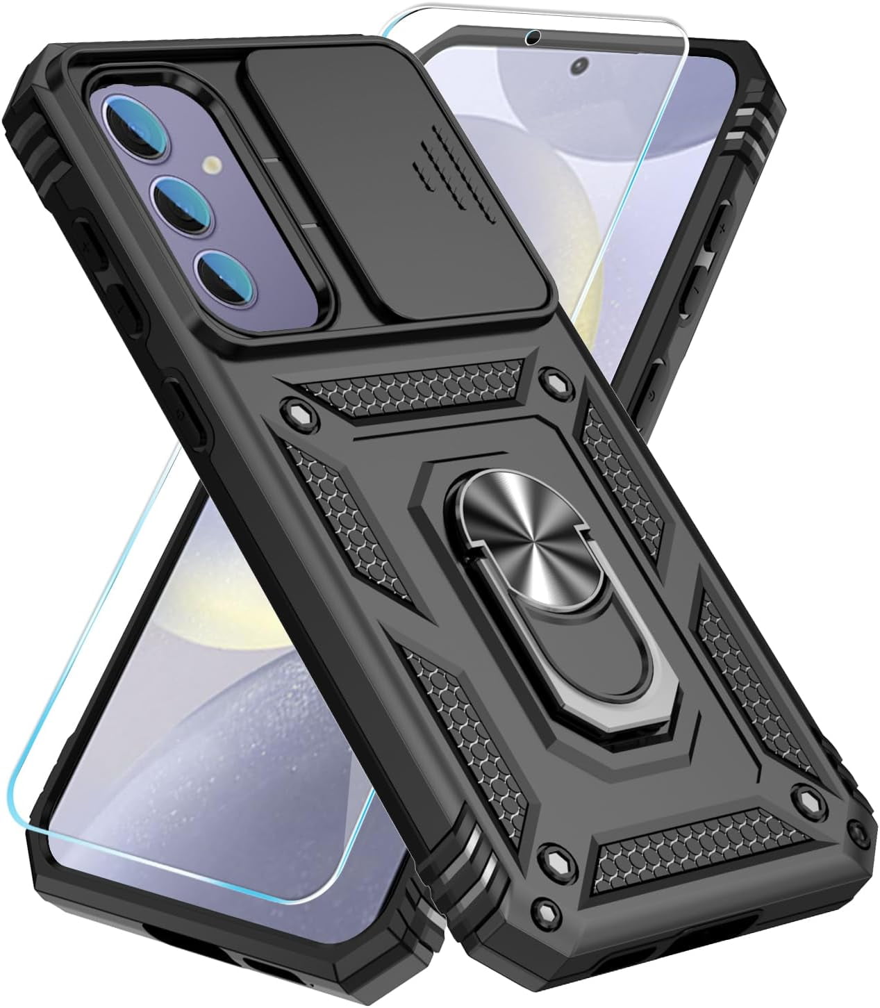 TRAHOO-for Samsung Galaxy S24 FE 5G Case with HD Screen Protector & Slide Camera Cover & Rotated ...