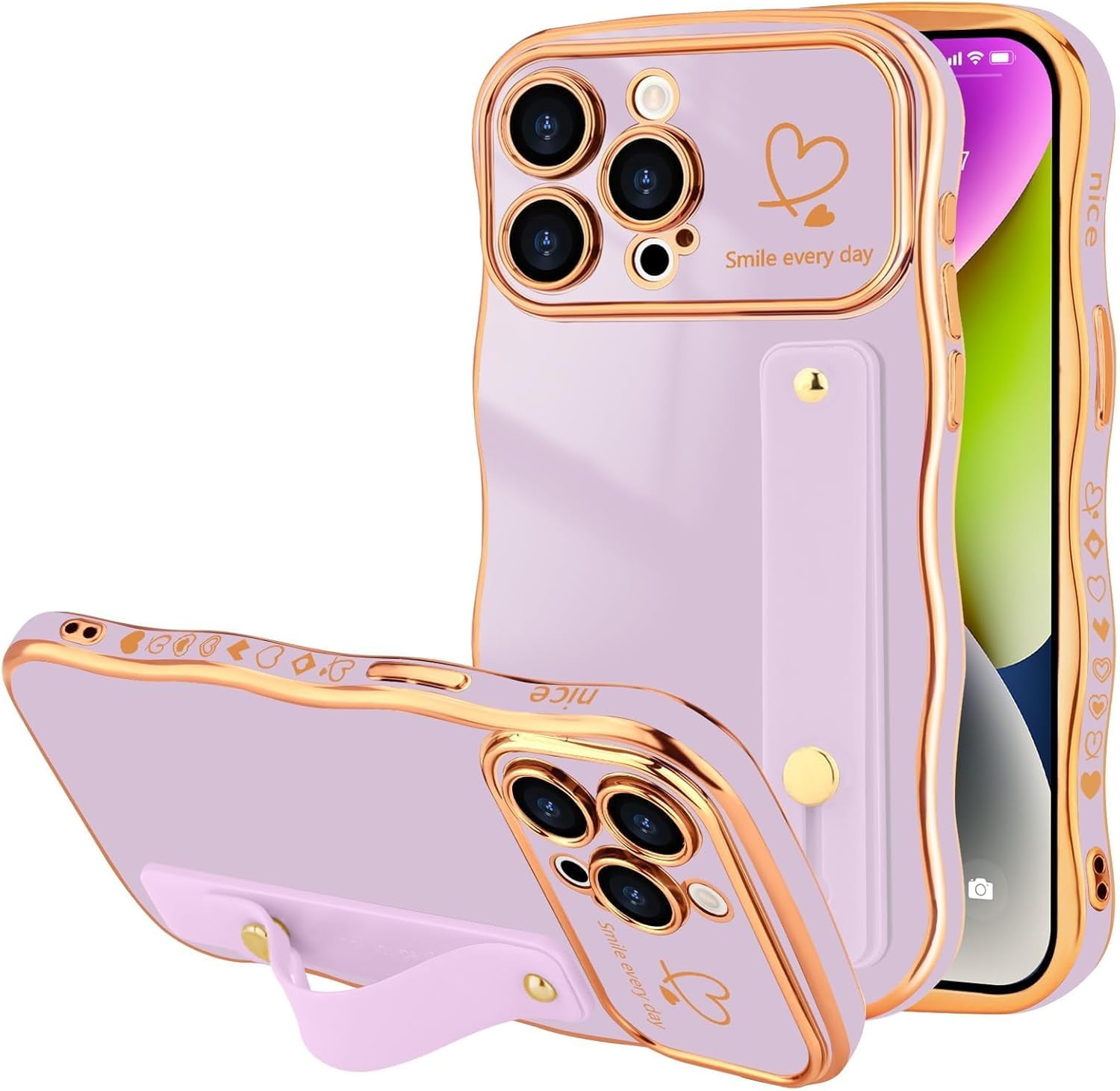 TRAHOO-for iPhone 14 Pro Case for Women Girls with Strap, Wave Frame ...