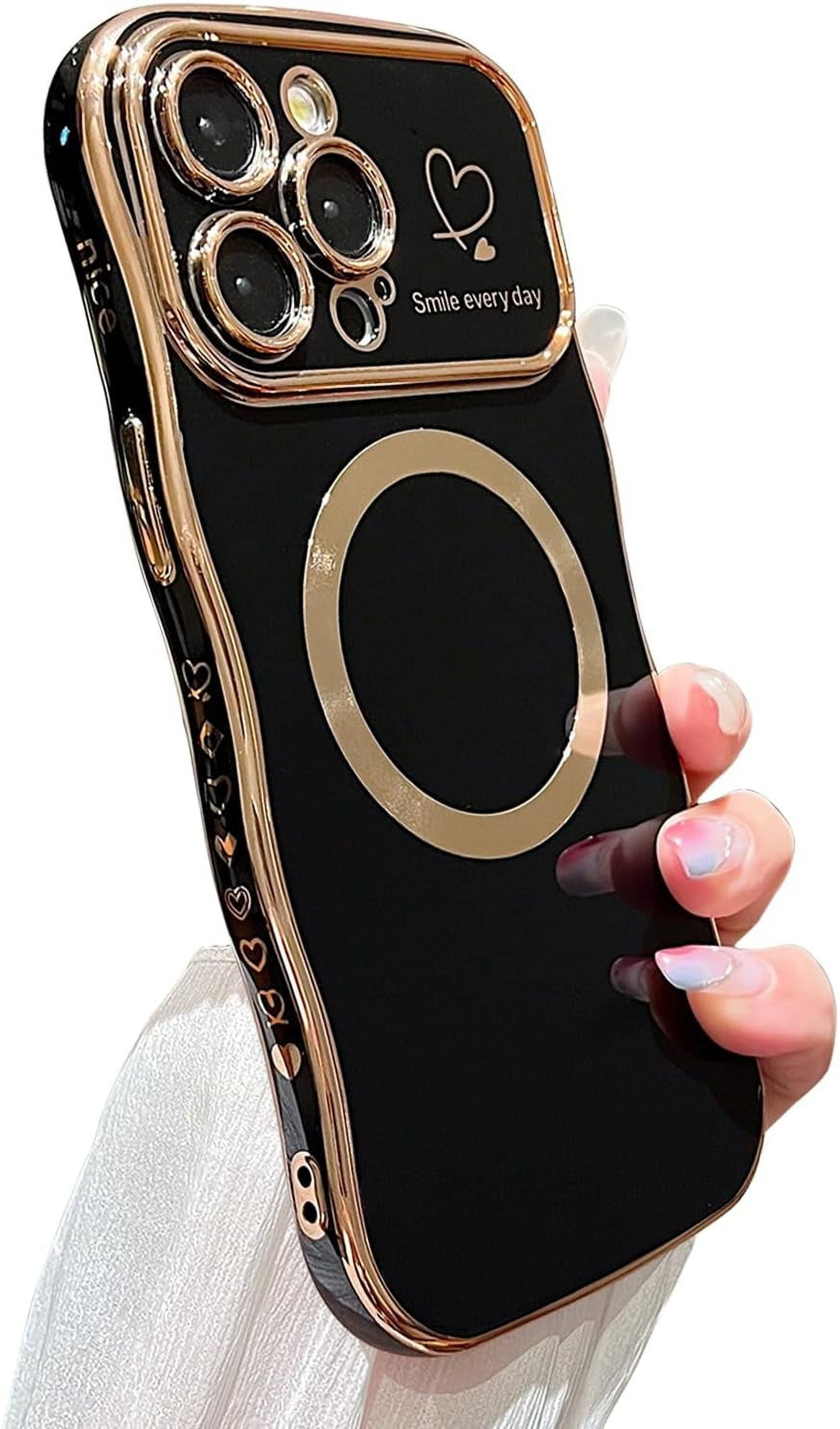 TRAHOO-for iPhone 15 Pro Max Case Magnetic,for Women Girls Soft Cute Wave Frame Curly Shape Love ...