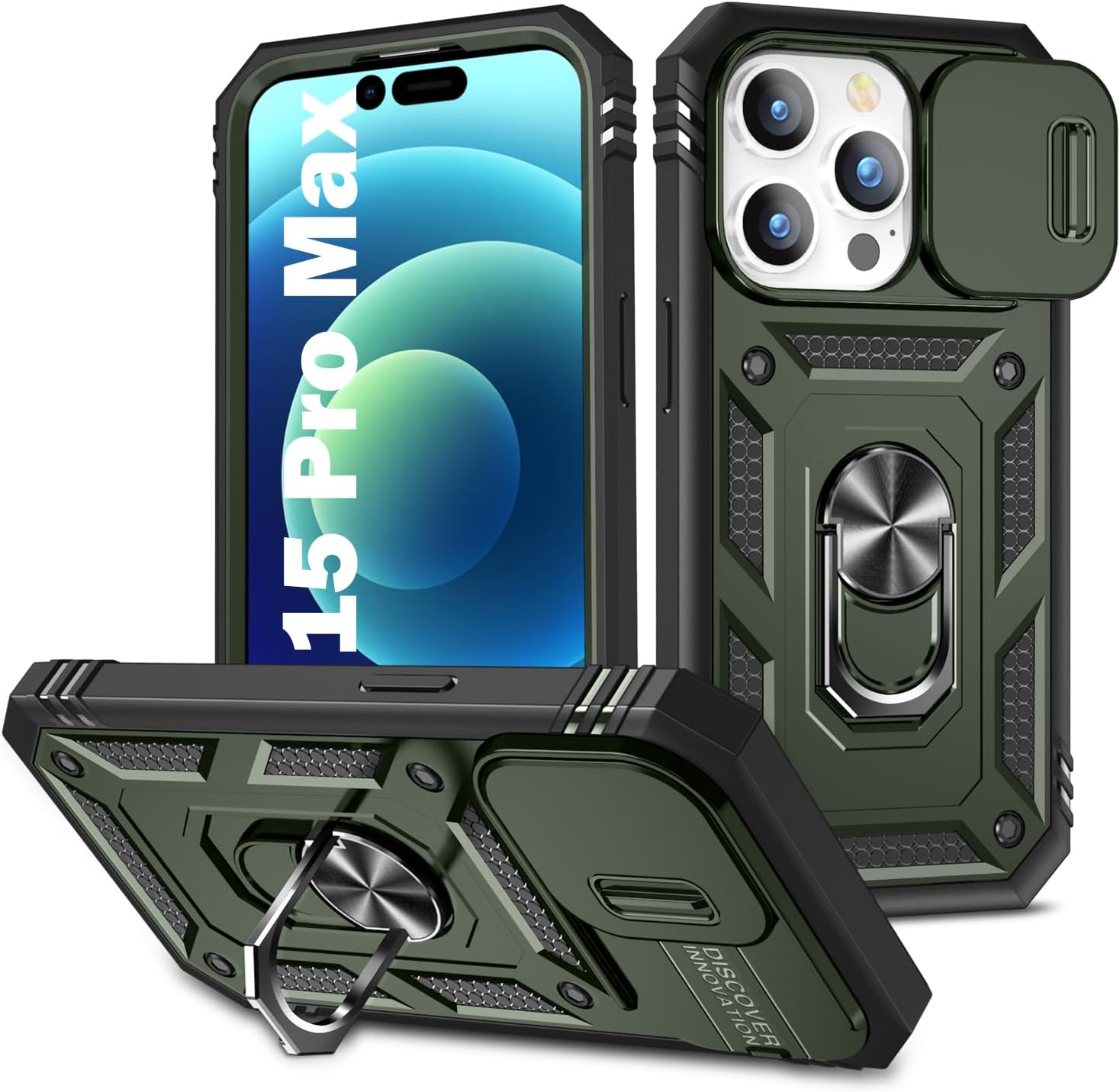 TRAHOO-for iPhone 15 Pro Max Case Military,Magnetic Kickstand & Camera ...