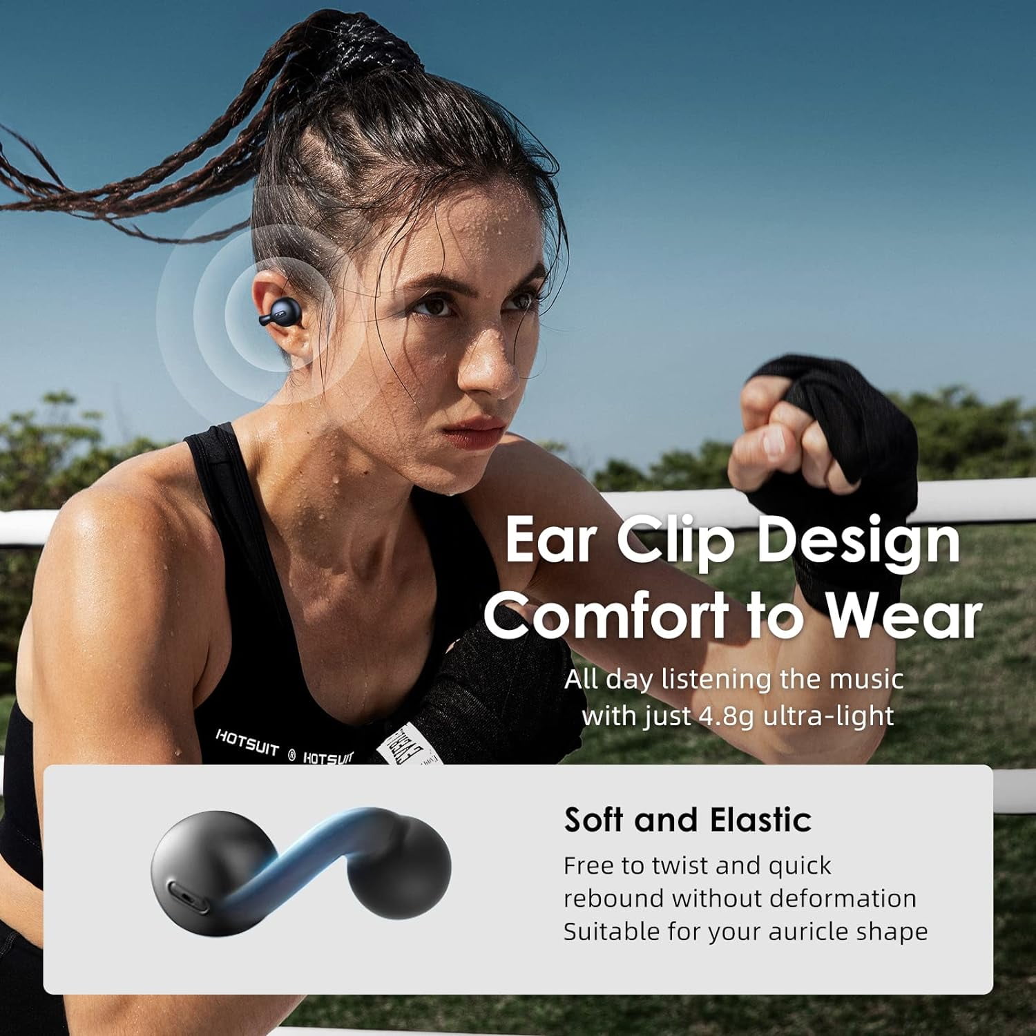TRAHOO-i20 Clip on Open Ear Earbud air Conduction s Wireless Bluetooth ...