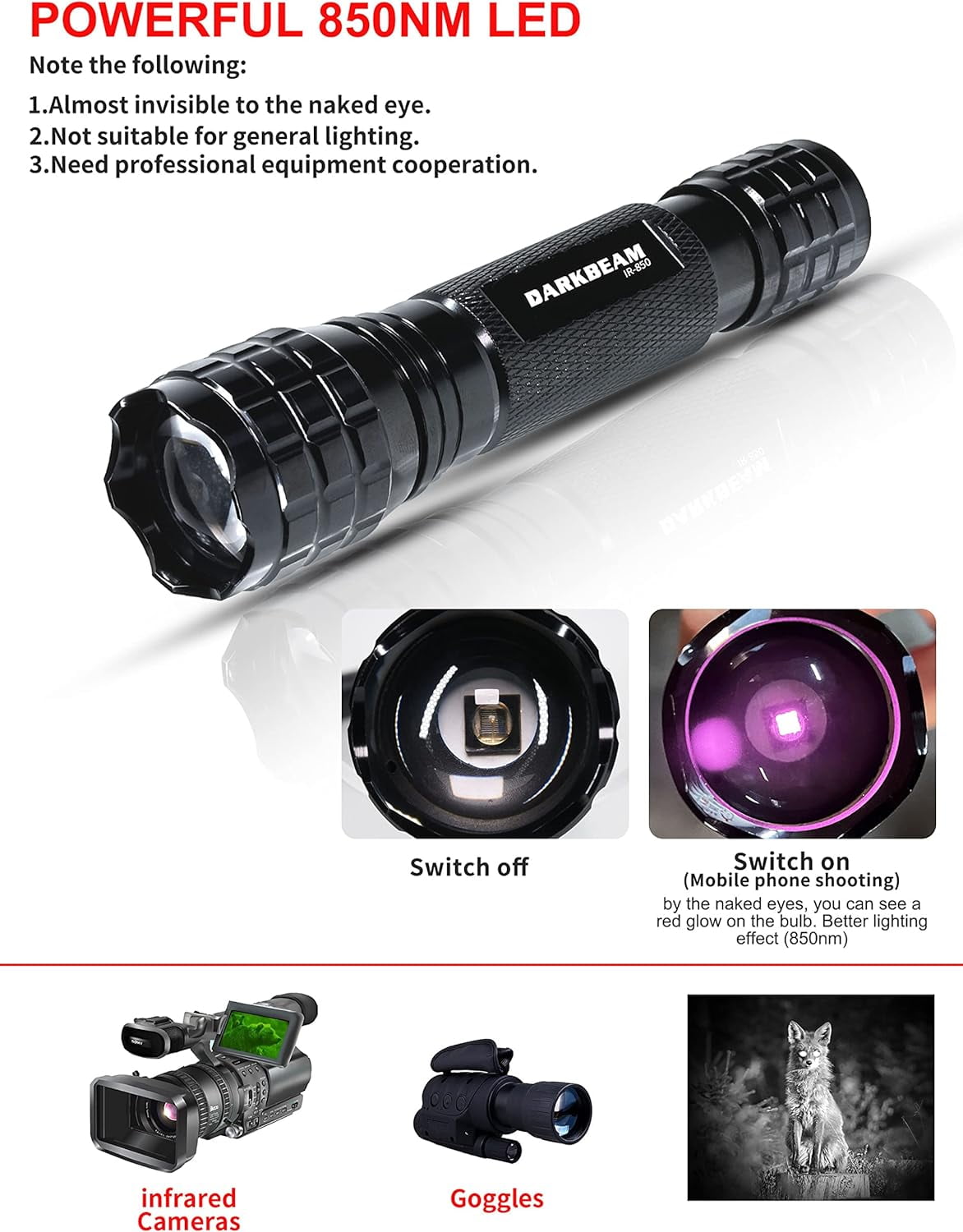 TRAHOO-ir Flashlight Infrared 850nm Lights LED Mini for Night Vision ...
