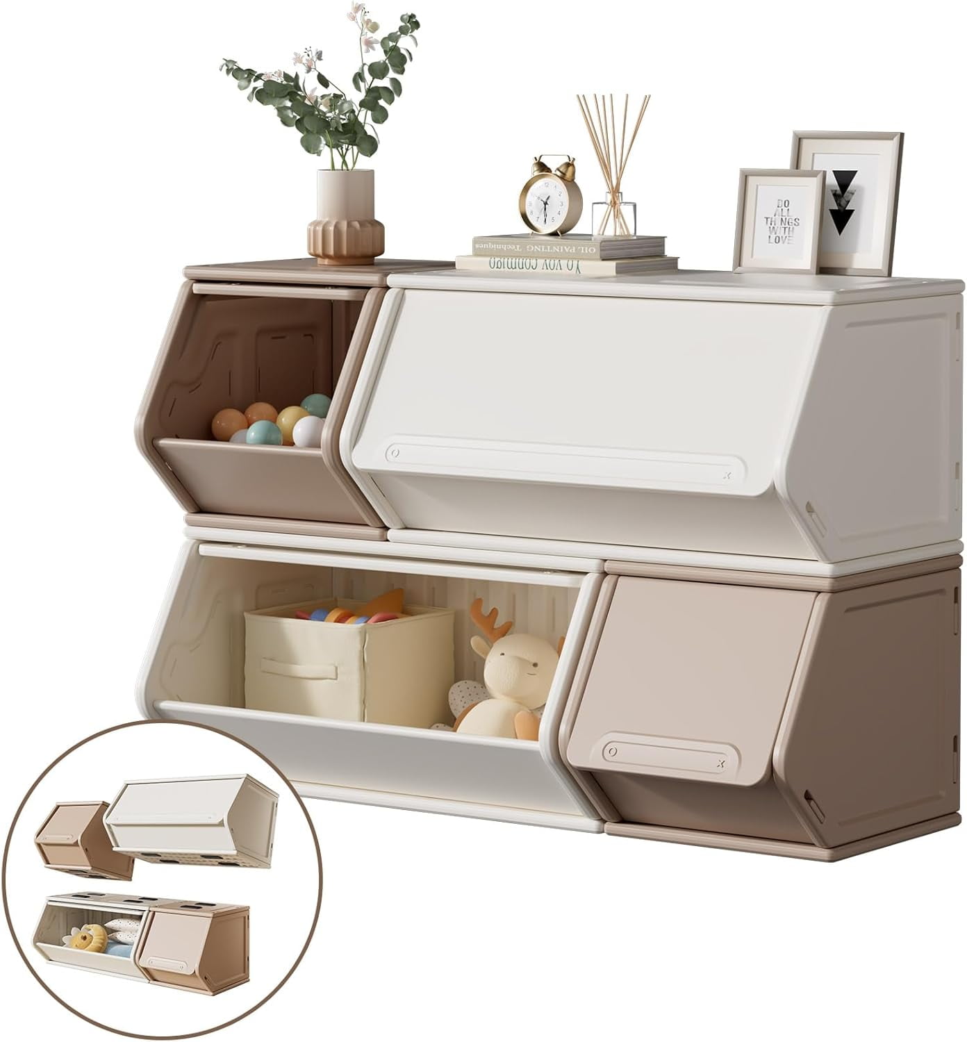 TRAILBLOOM 2+2 Free Combination Stackable Plastic Storage Cabinet w ...