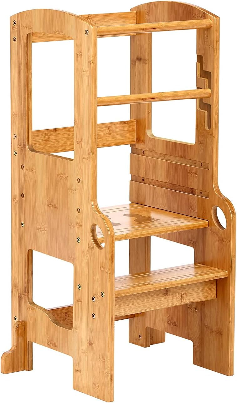 TRAILBLOOM Bamboo Height Adjustable Children Step Stool, Montessori ...