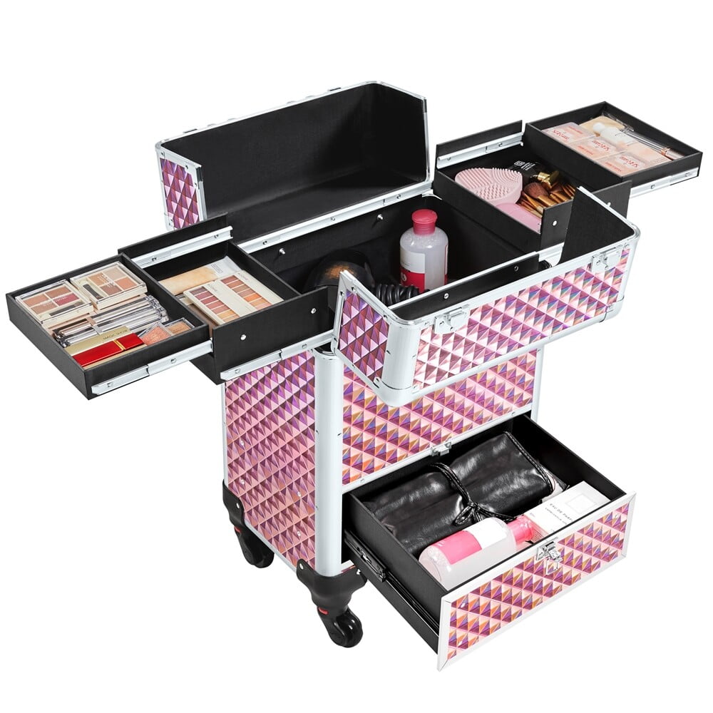 TRAILBLOOM Rolling Makeup Train Case Aluminum Cosmetic Case with Wheels ...