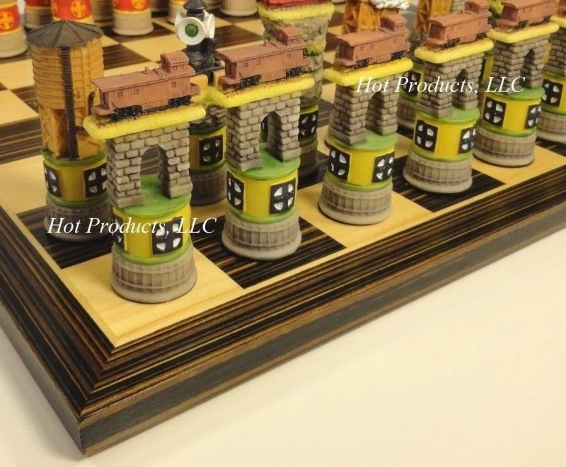 TRAIN Chess Set W/ 14" Ebony Maple Wood Veneer Board Trains - Walmart.com