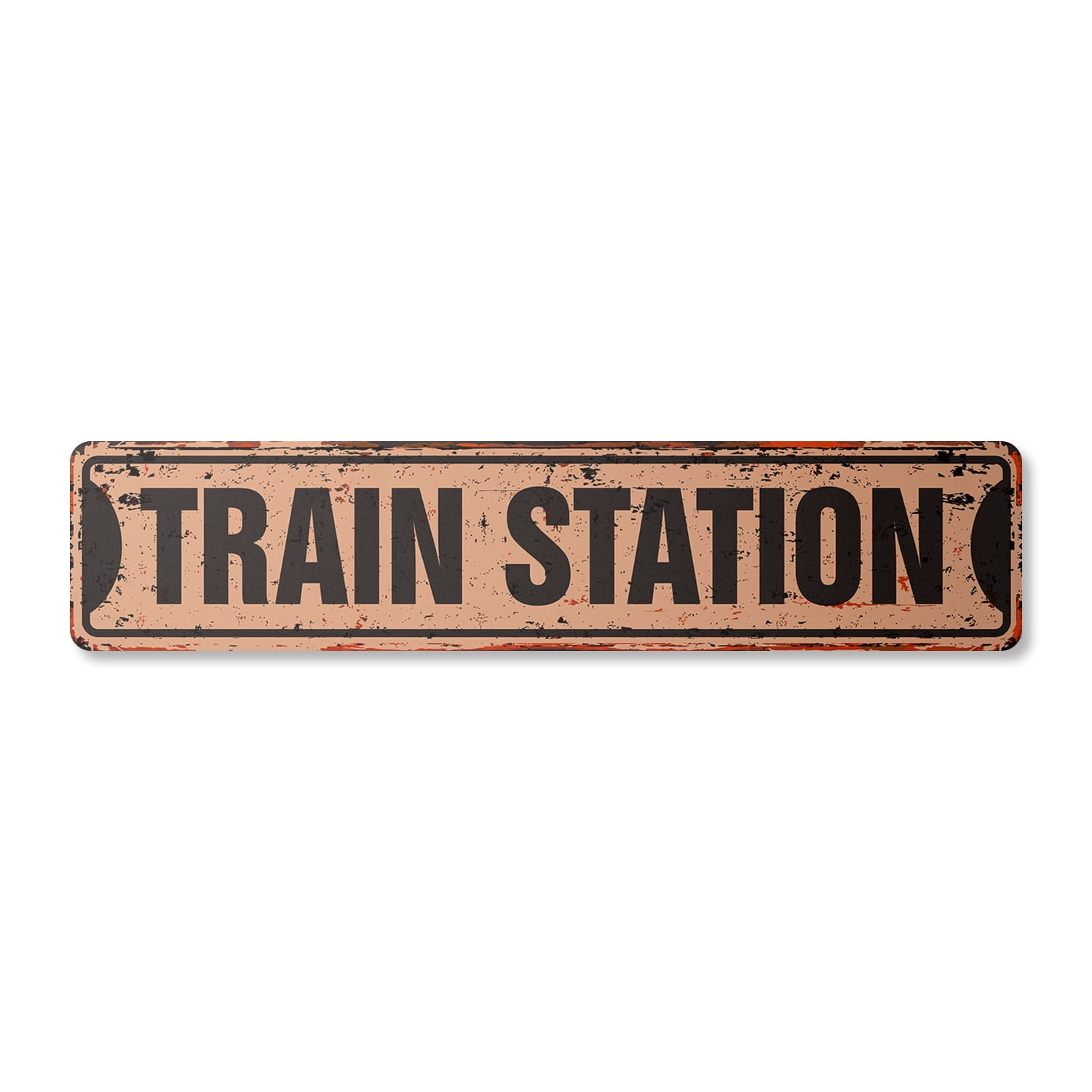 TRAIN STATION Vintage Plastic Street Sign railroad crossing xing RR ...