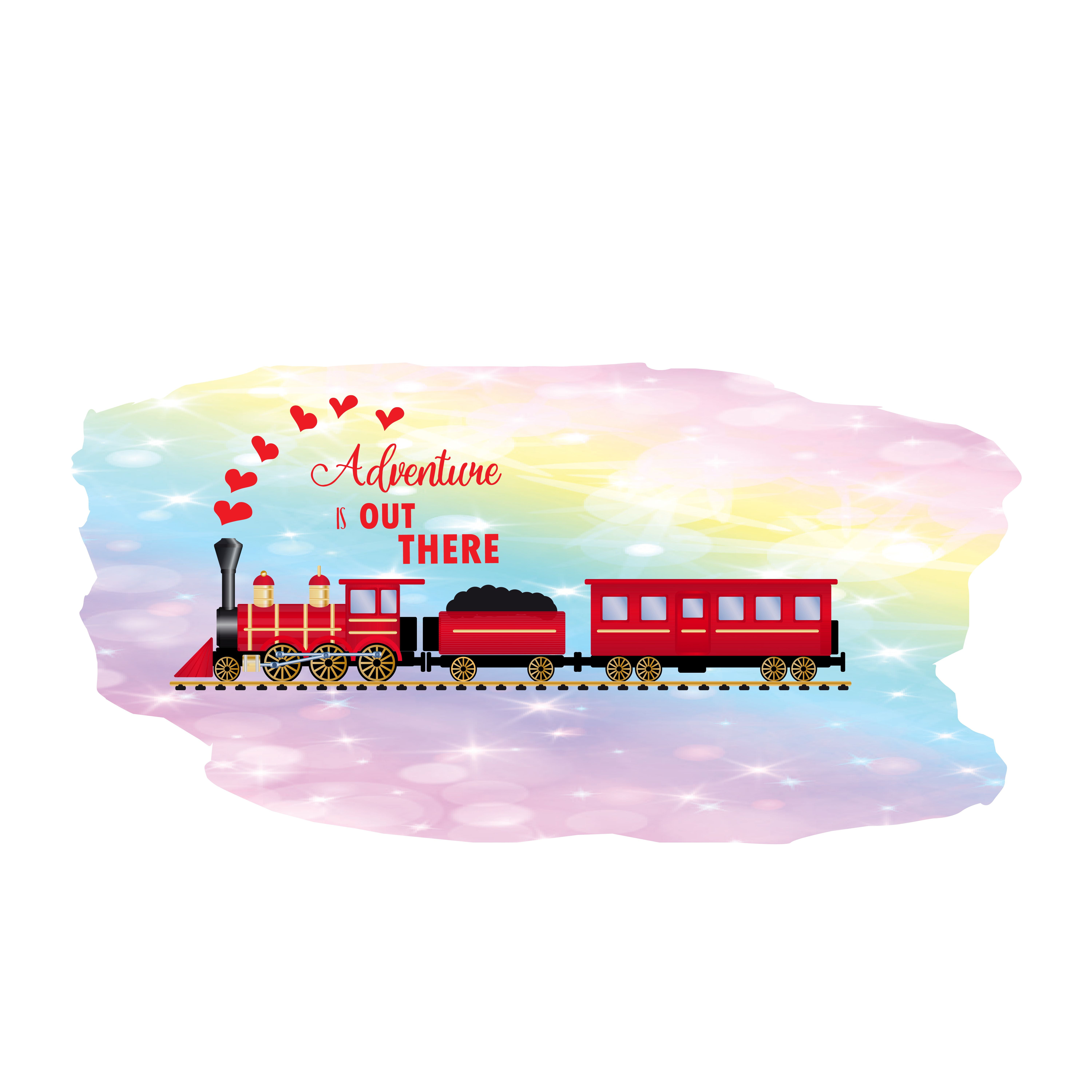 TRAINS - Adhesive Multicolored Background Train Hearts Kids Bedroom ...