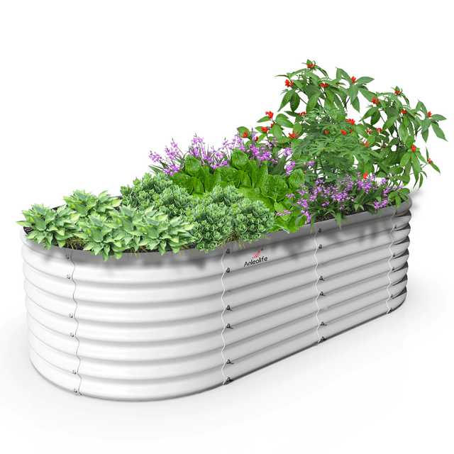 TRAMULL Elevated 8X4X2ft Galvanized Raised Garden Bed, Oval Metal ...