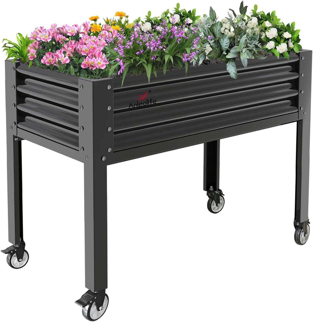 TRAMULL Galvanized Raised Garden Bed with Legs,48x24x35in Large Elevated Planter Box on Wheels ...