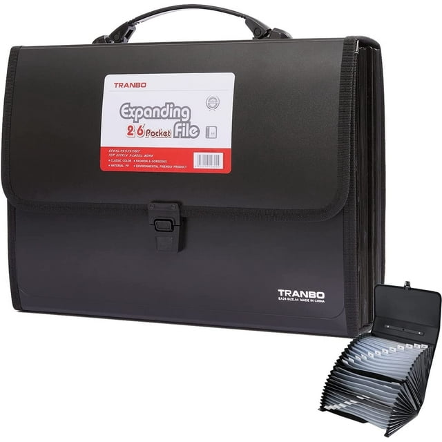 TRANBO 26 Pockets Expanding File Folder - Organization & Storage, Durable Handle, Black ...