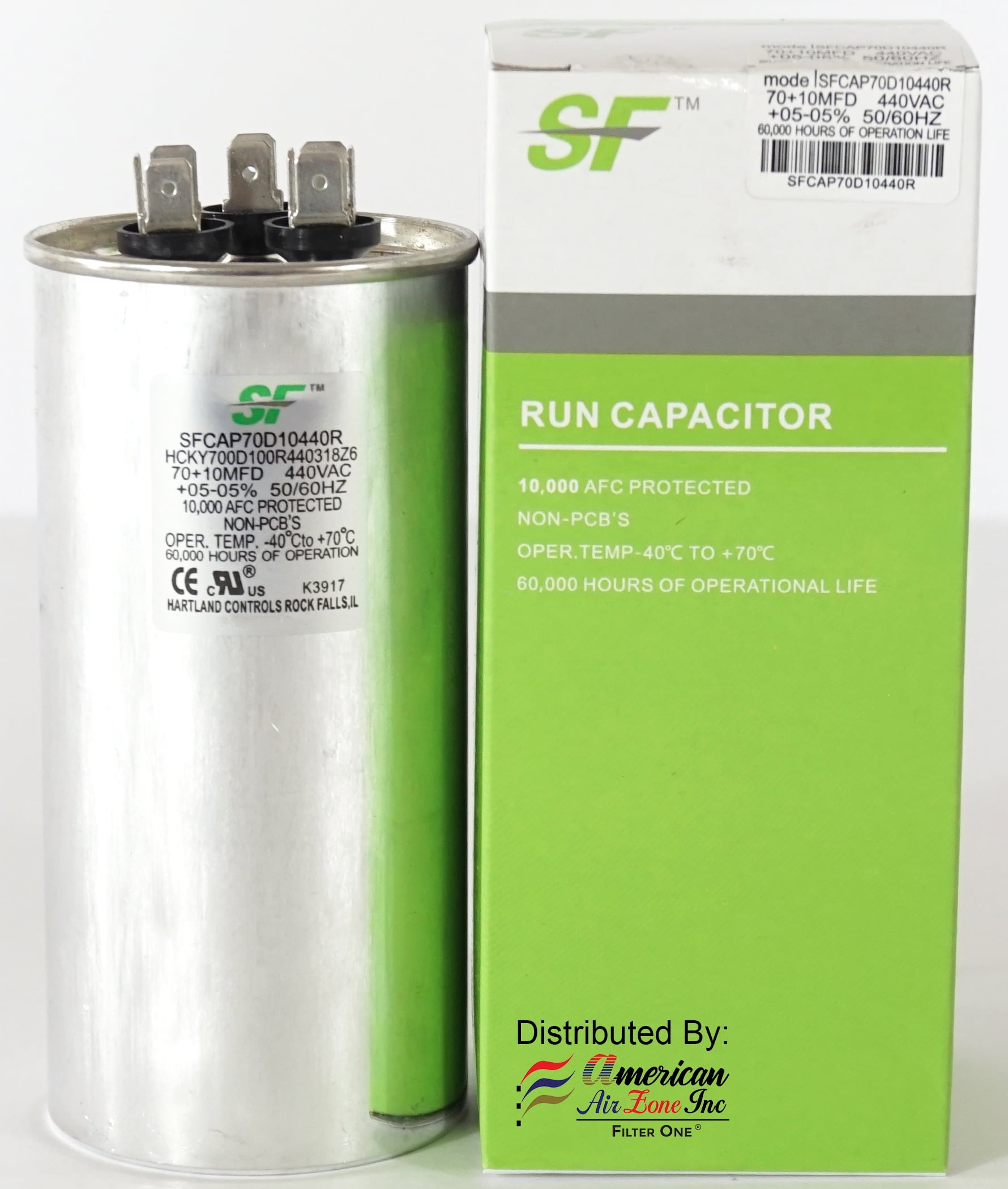 TRANE SF Dual Run Capacitor - 70 + 10 MFD µF (MicroFarad) 370/440 Volts ...