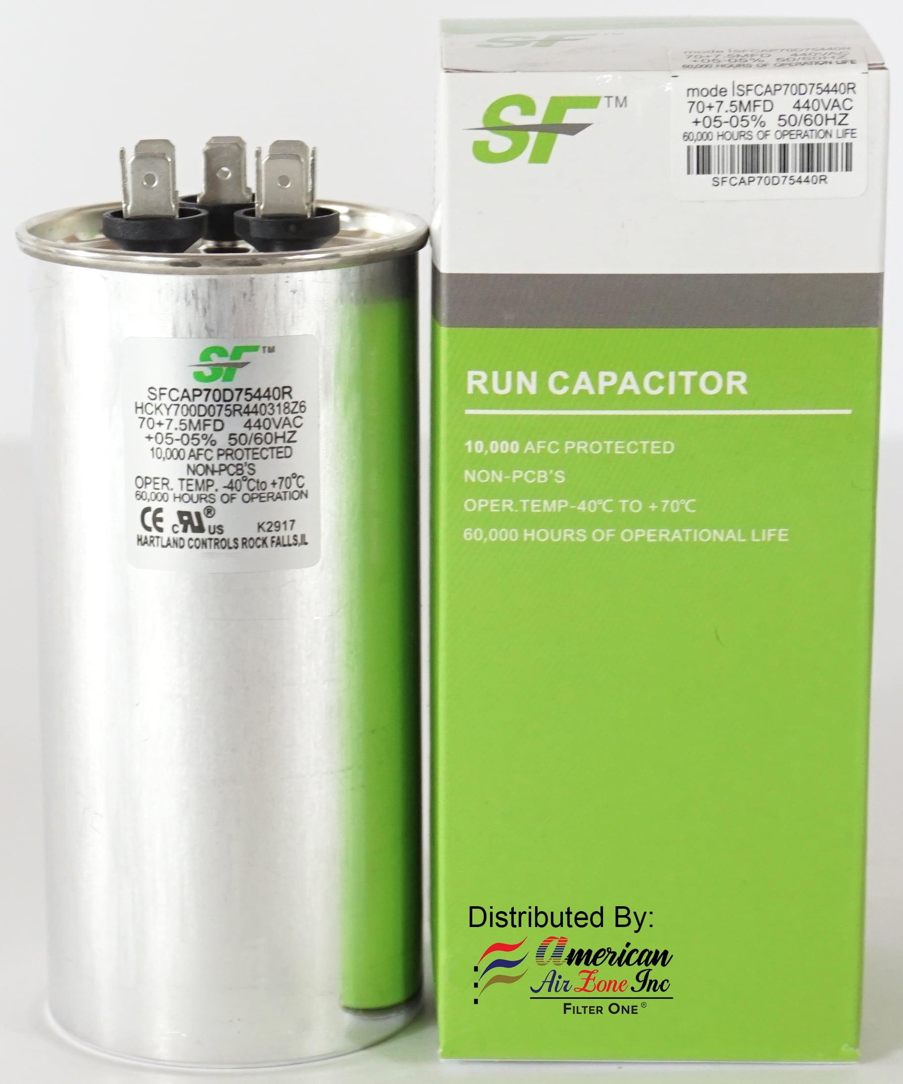 TRANE SF Dual Run Capacitor - 70 / 7.5 mfd - 370 V / 440 Volts -Pack of ...