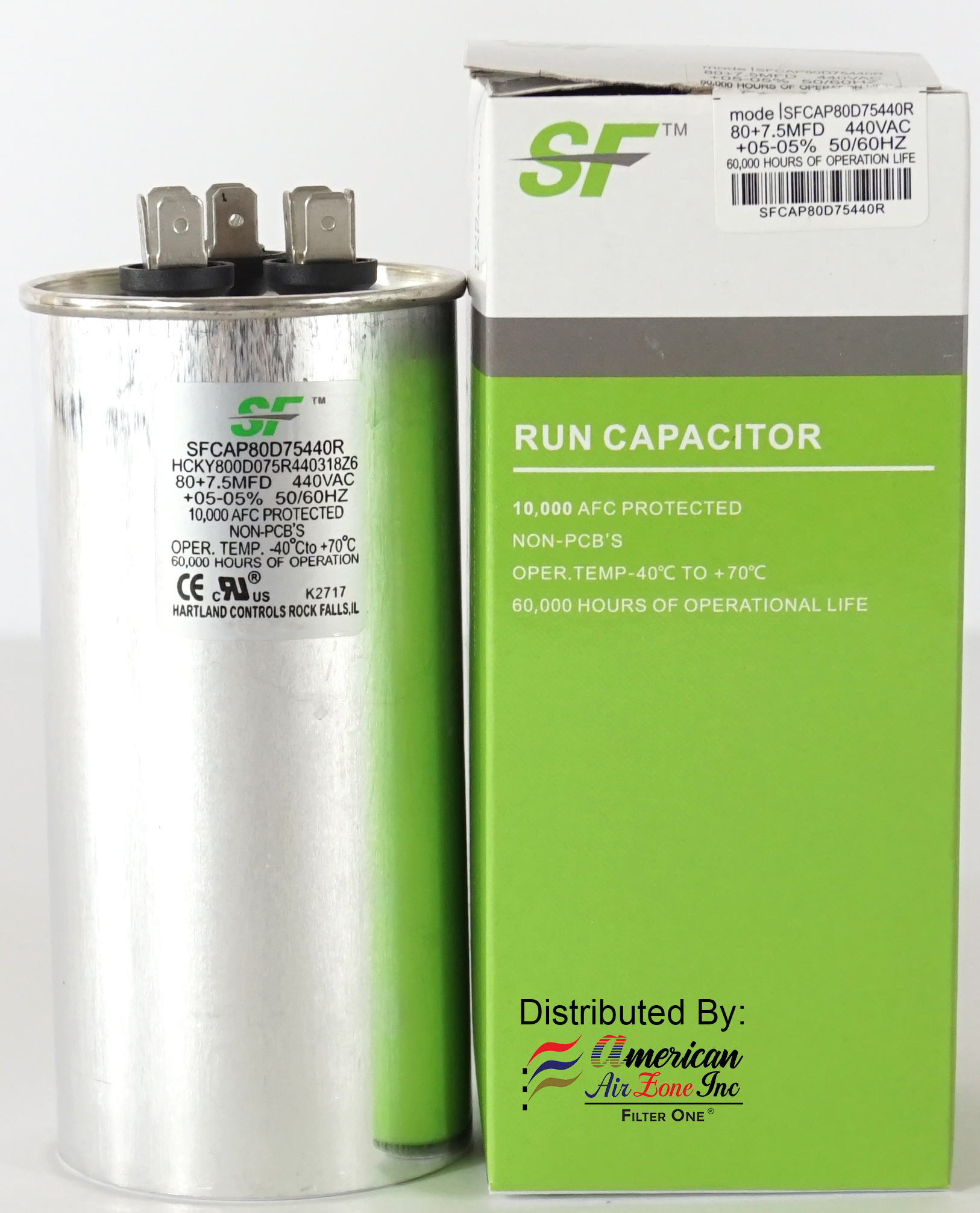 TRANE SF Dual Run Capacitor - 80 + 7.5 MFD µF (MicroFarad) 370/440 ...