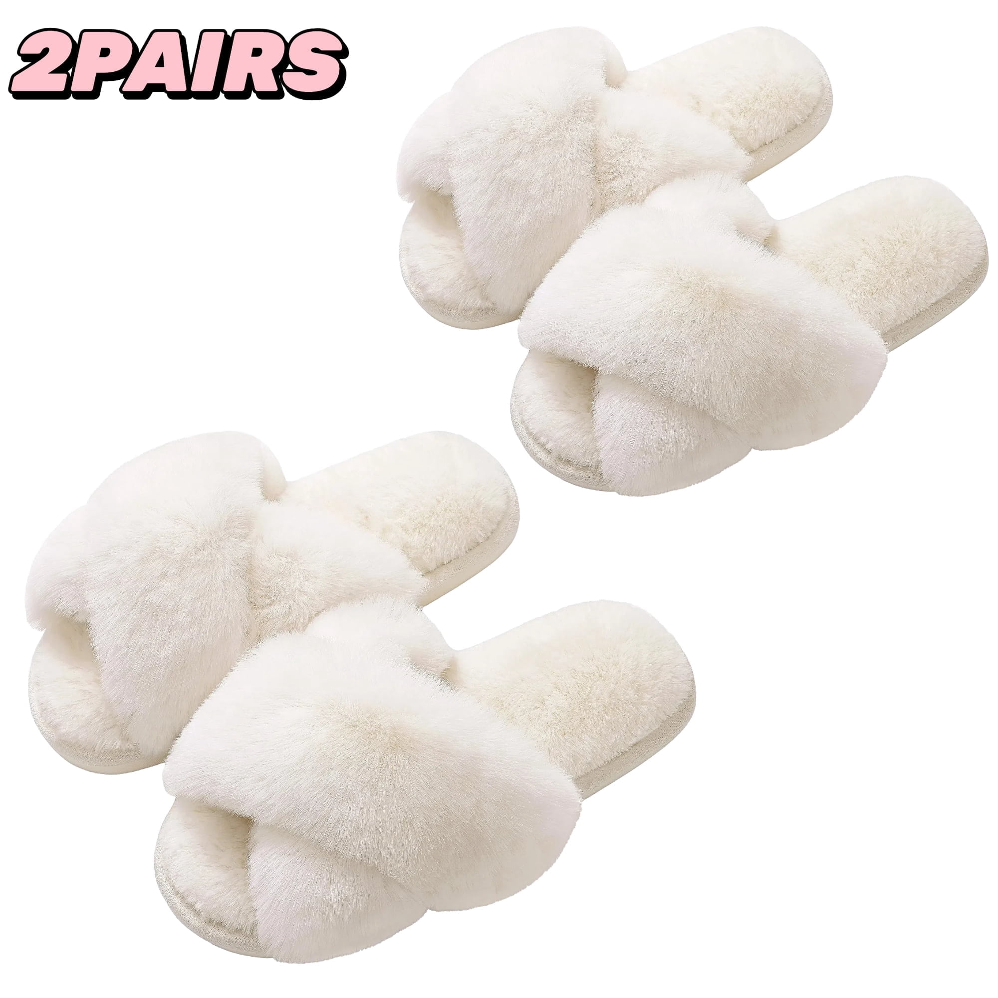 TRANSLINK Women's Fluffy Soft Slippers, Cross Band Memory Foam, Indoor ...