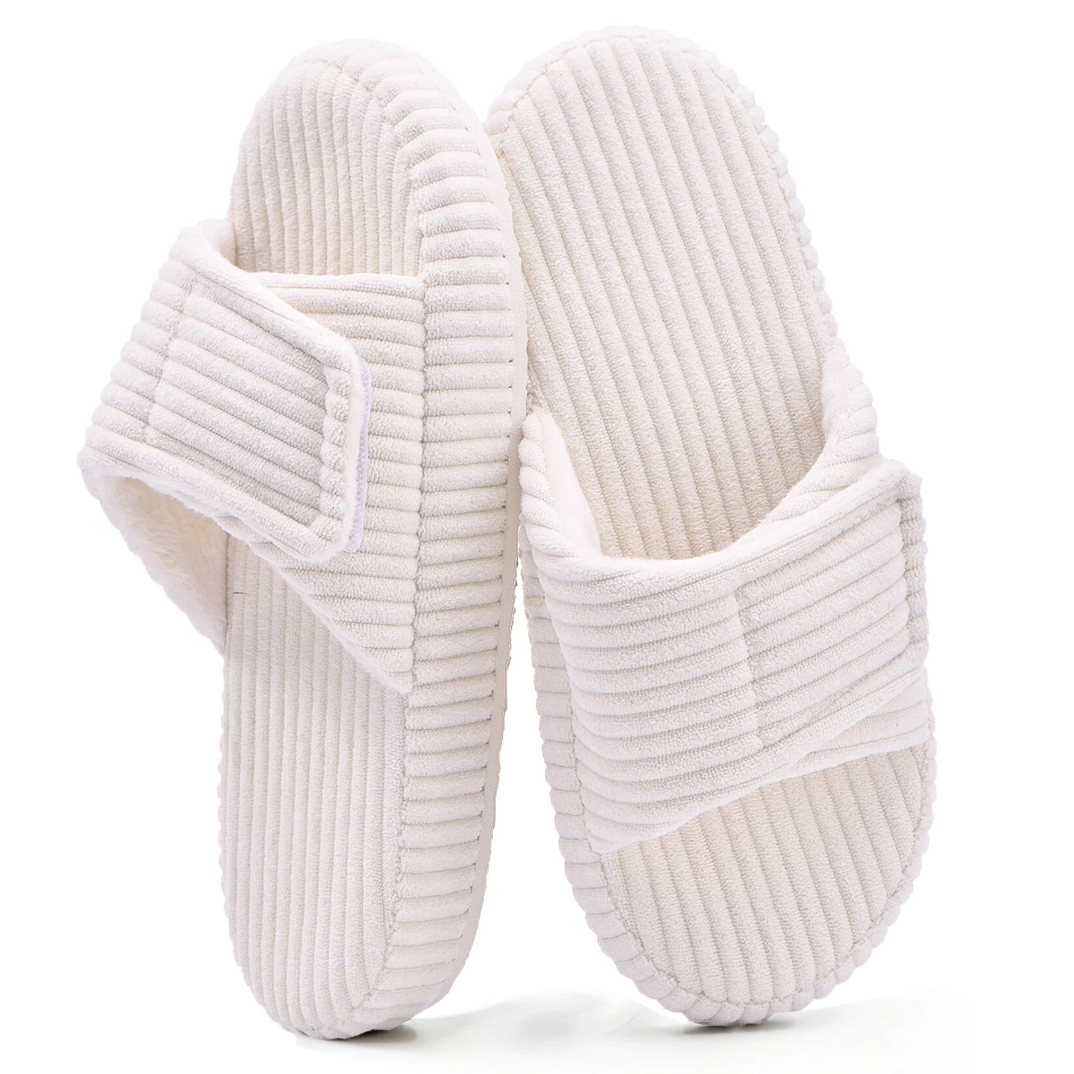 TRANSLINK Womens Corduroy Open Toe Slippers Plush Memory Foam Cozy ...