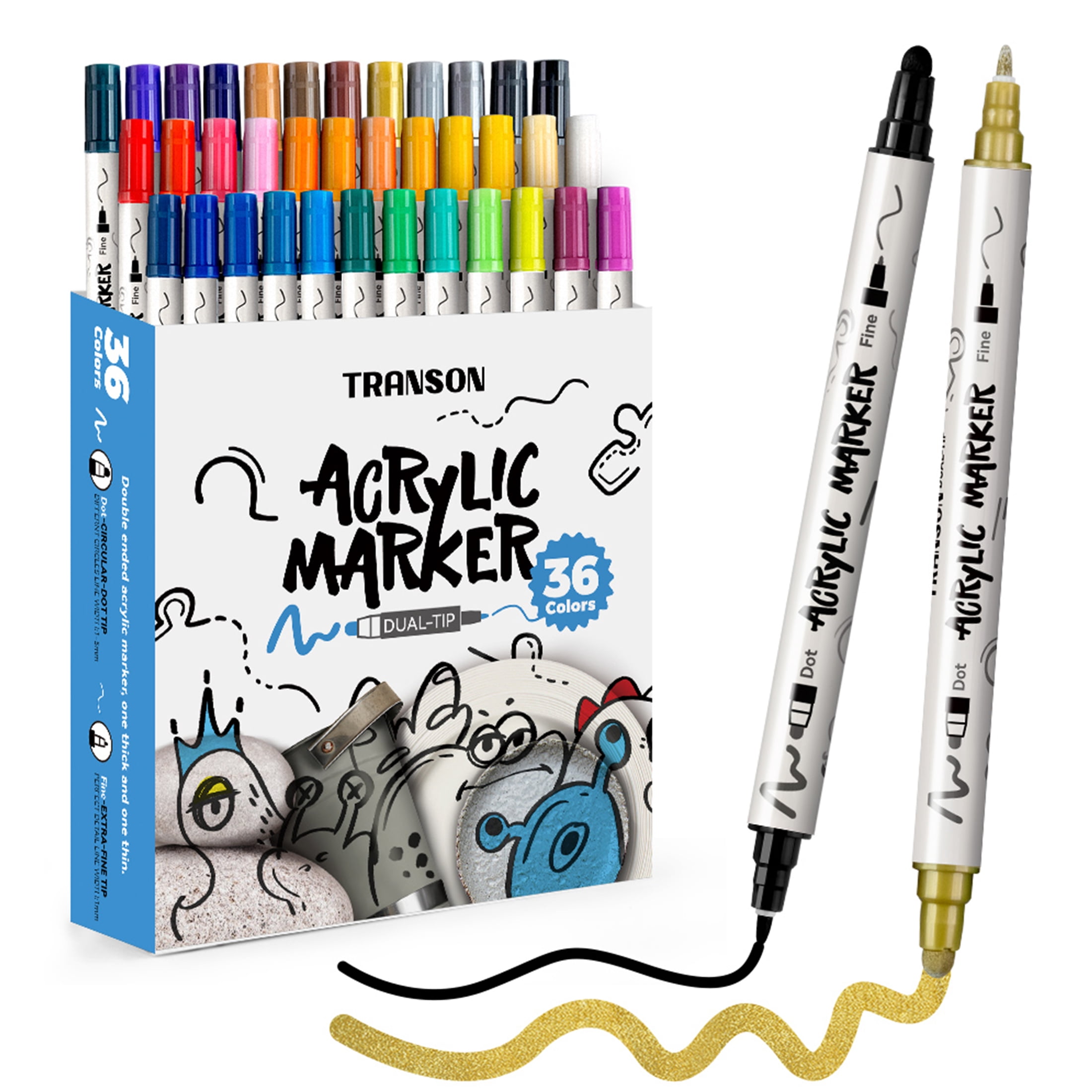 TRANSON 36 Color Bold and Fine Dual-tip Acrylic Paint Pen Set for ...