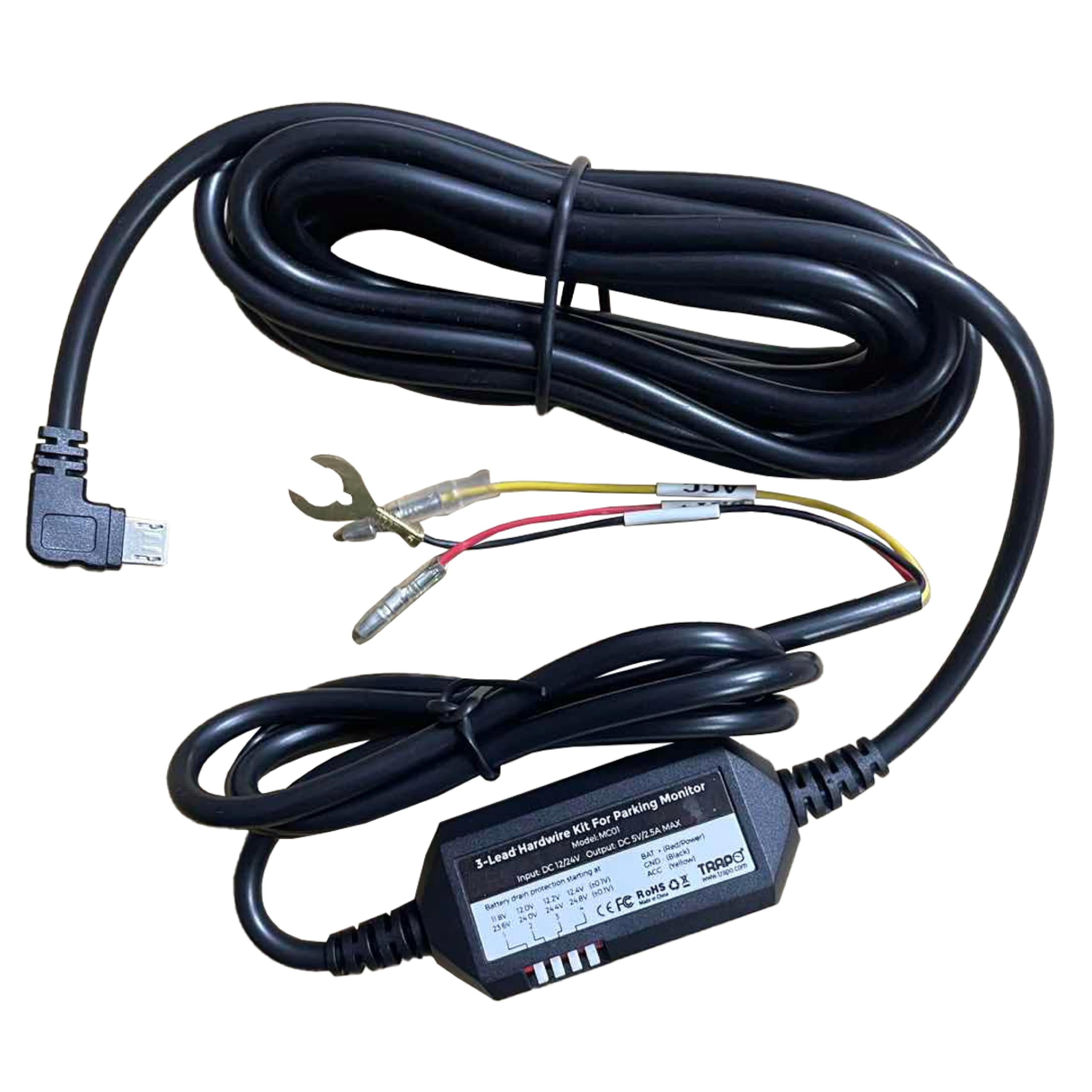 TRAPO Dash Cam Hardwire Kit Micro USB - 24-Hour Parking Car Accessories, Easy Install with ...