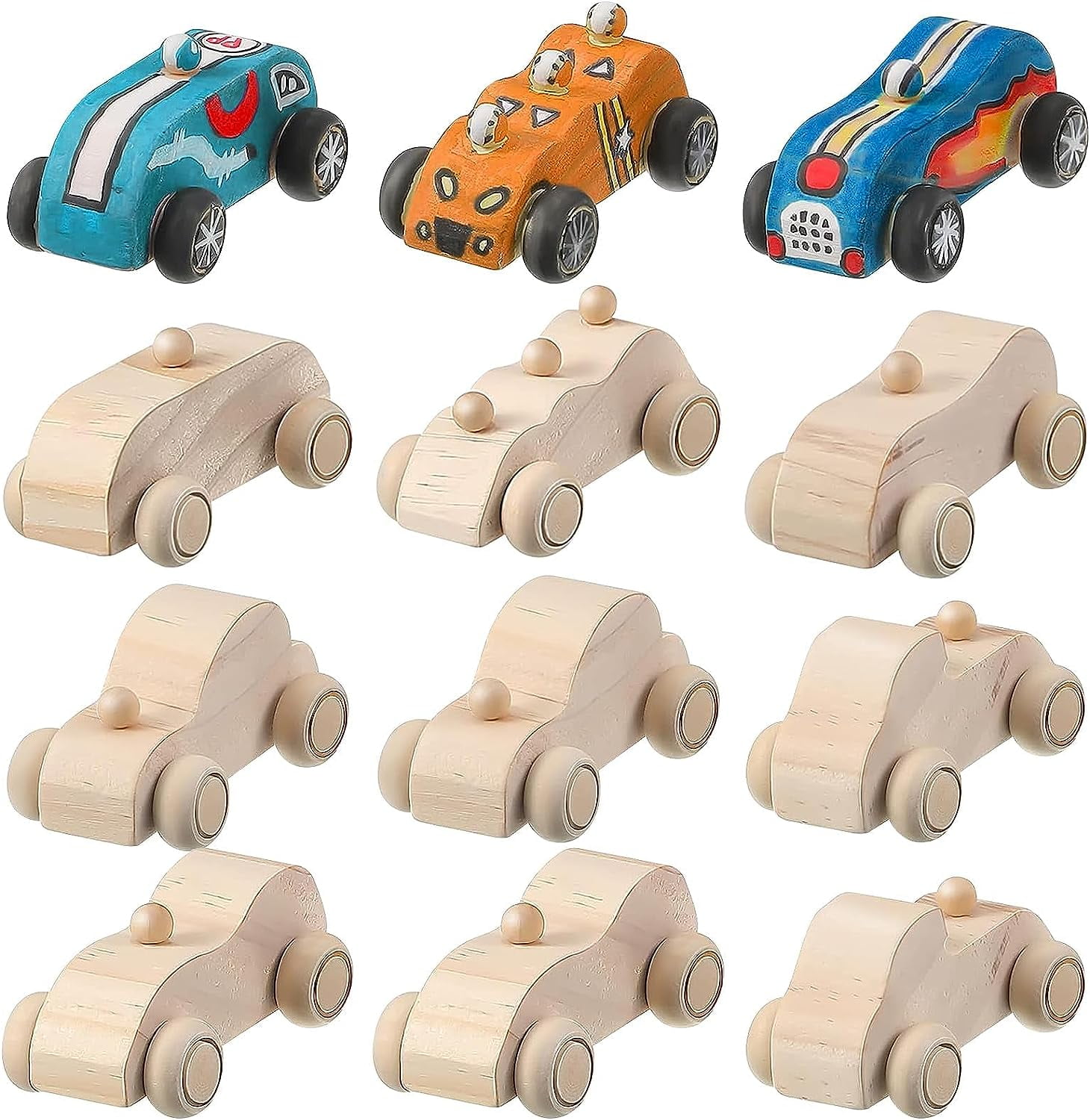 TRARIND 12 Pack DIY Wood Car Toys Unfinished Wooden Cars to Paint ...