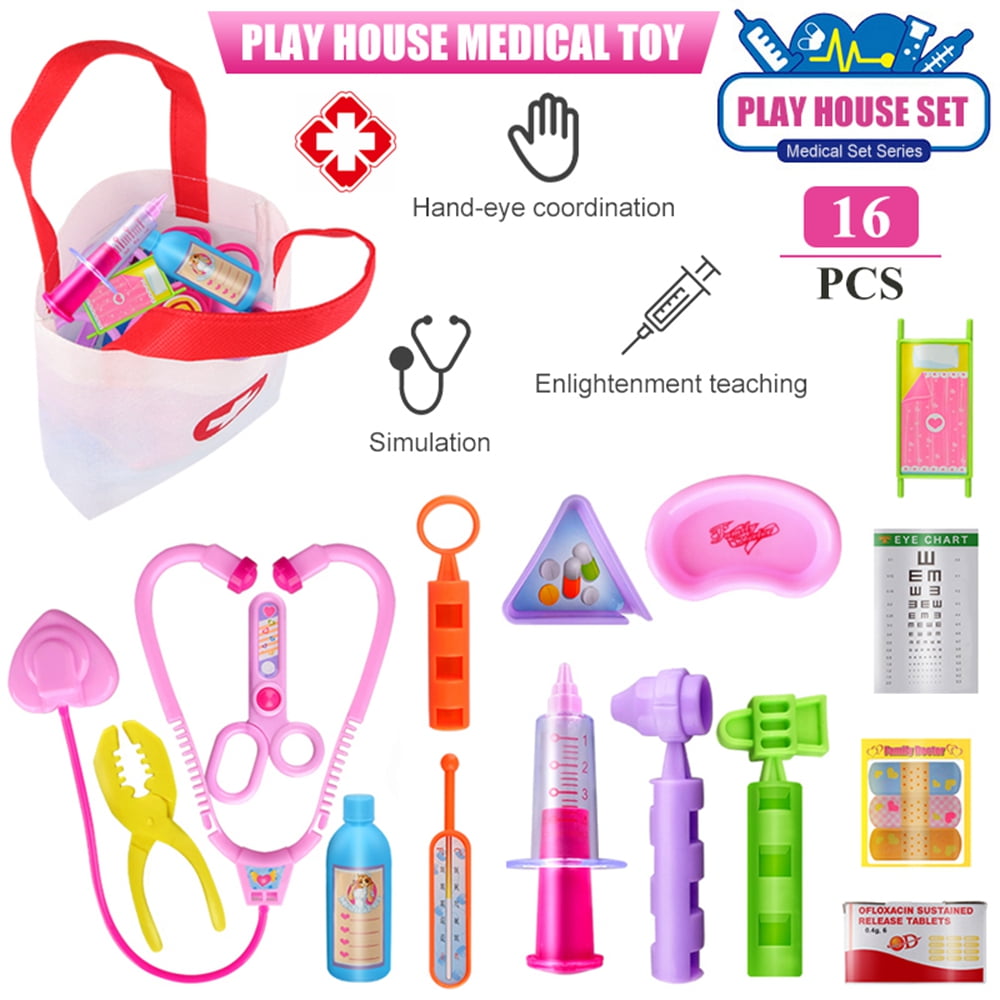 TRARIND 16 Pcs Kids Doctor Play Kits Pretend Play Doctor Kit Toys Carry ...
