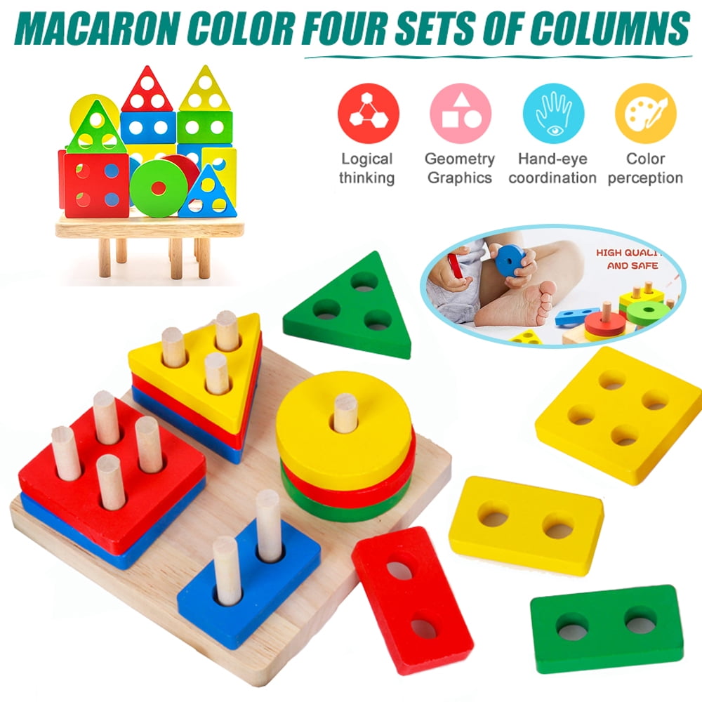 TRARIND Wooden Educational stacking Toys for 1 2 3 Year Old, Montessori ...