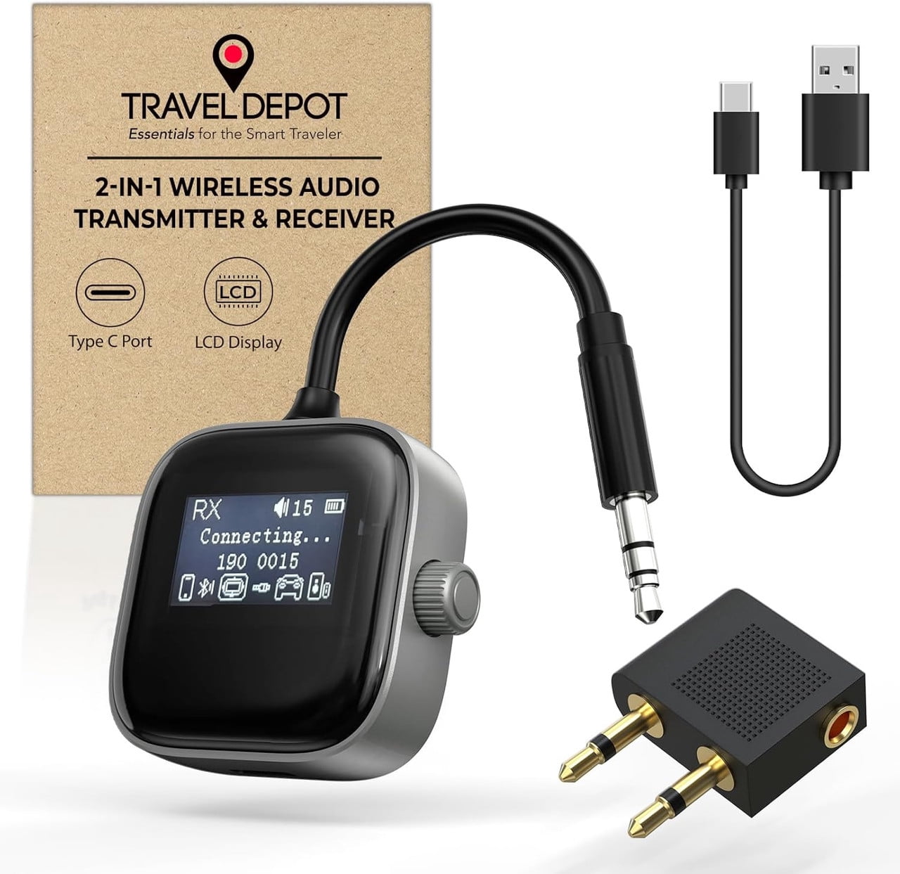 TRAVEL DEPOT Airplane Bluetooth Transmitter Receiver for 2 Compatible w ...