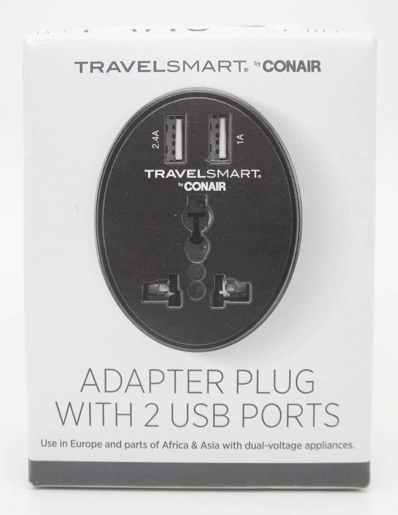 Travel Smart EU Adapter Plug with Outlet and 2 USB Ports - Charges ...