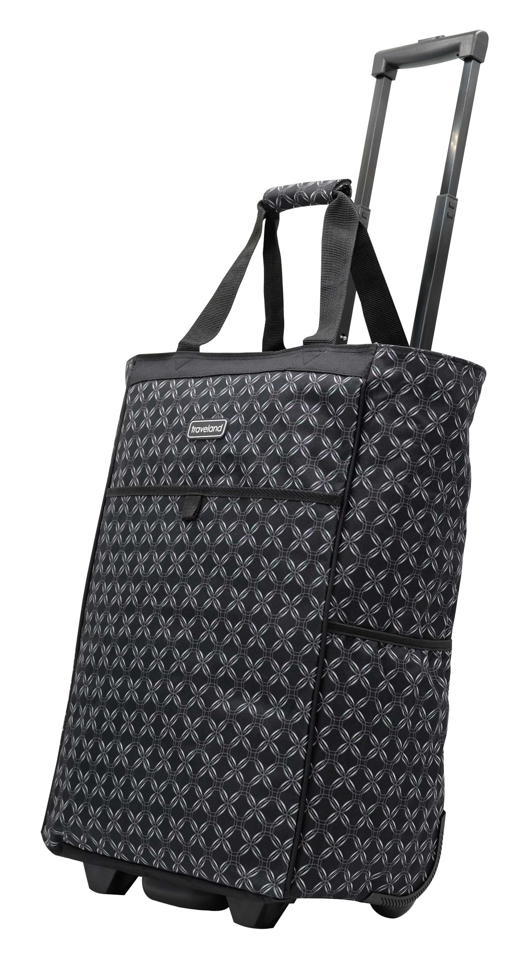 TRAVELAND 20'' Retractable Handle Travel Bag, Black, Rolling Tote with ...
