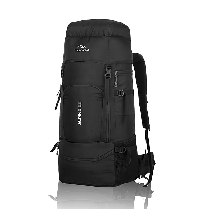 TRAWOC ALPINE 55 Liter Travel Backpack Front & Top Loading Camping ...