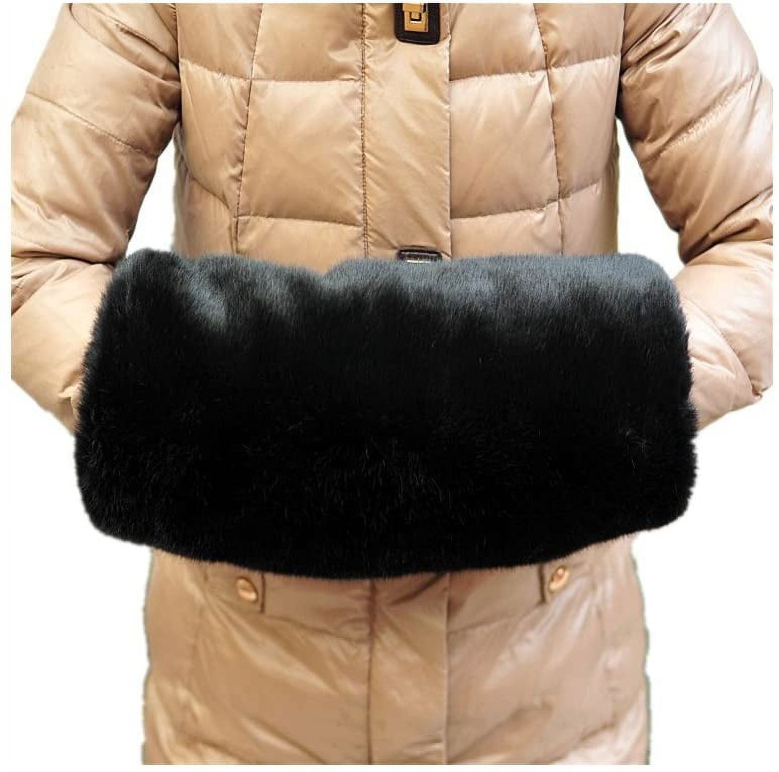 Hmess Faux Fur Hand Muffs with Ionterior Pocket-Luxurious Faux Rabbit ...