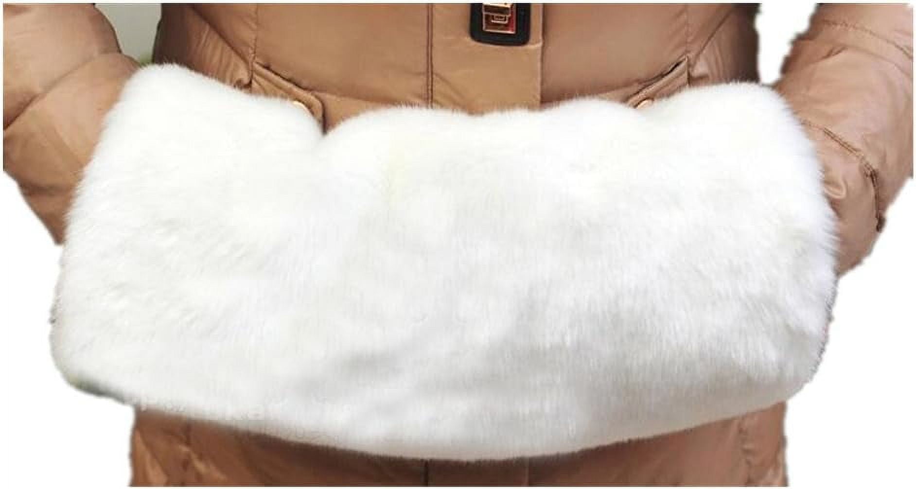 Hmess Faux Fur Hand Muffs with Ionterior Pocket-Luxurious Faux Rabbit ...