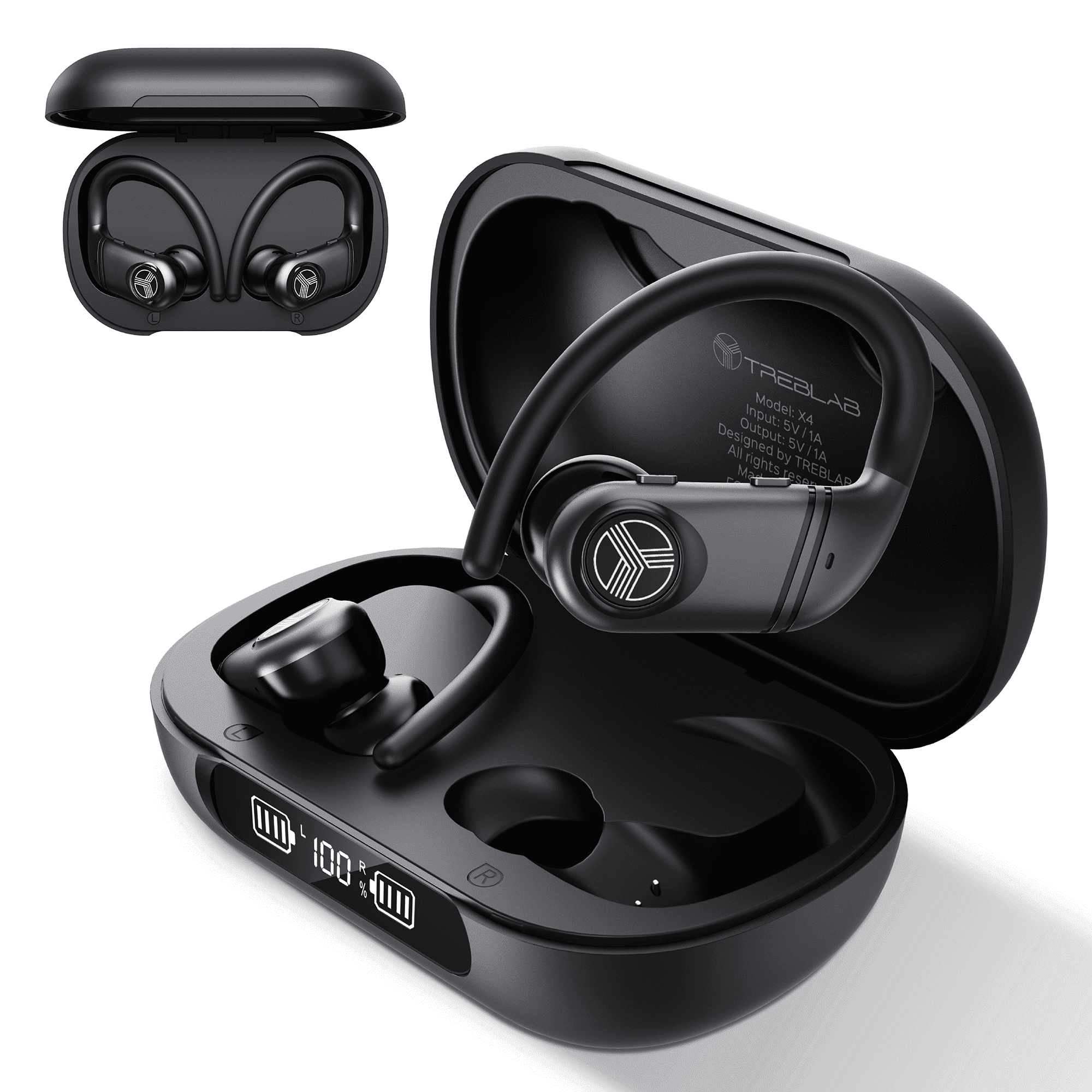 TREBLAB X4 Wireless Earbuds with Earhooks – 253H Battery, ENC Mic, Bluetooth 5.4, USB-C Charging ...