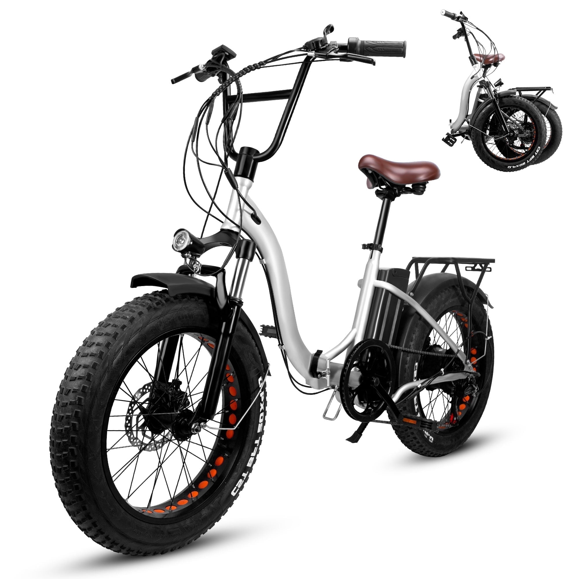 TREK POWER Foldable Electric Mountain Bike for Adults 20" Fat Tire ...