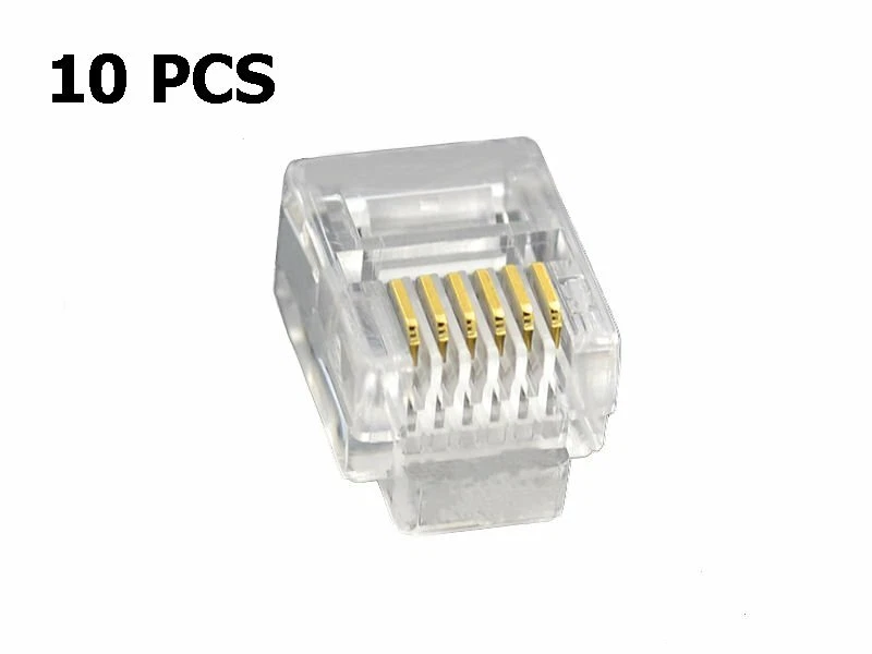 TREND- 10 Pcs Rj12 (6P6C) Telephone Line Plug Connector Stranded Flat ...