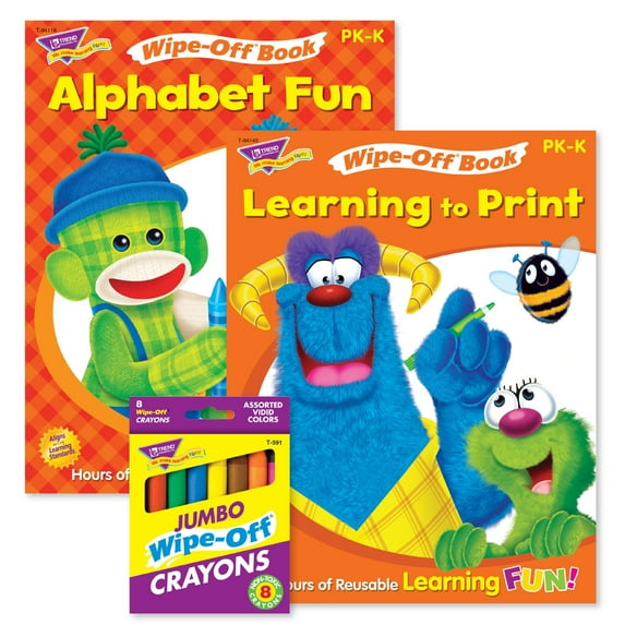 TREND Alphabet Fun & Learning to Print Books and Crayons Reusable Wipe ...