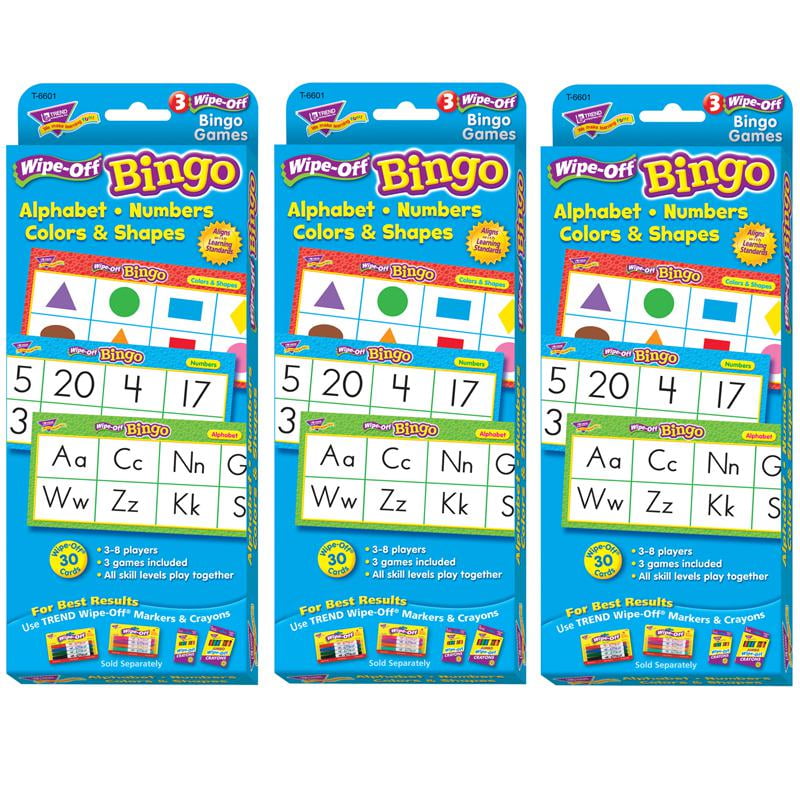 TREND Alphabets, Number, Shapes and Colors Wipe-Off Bingo Cards, 3 ...