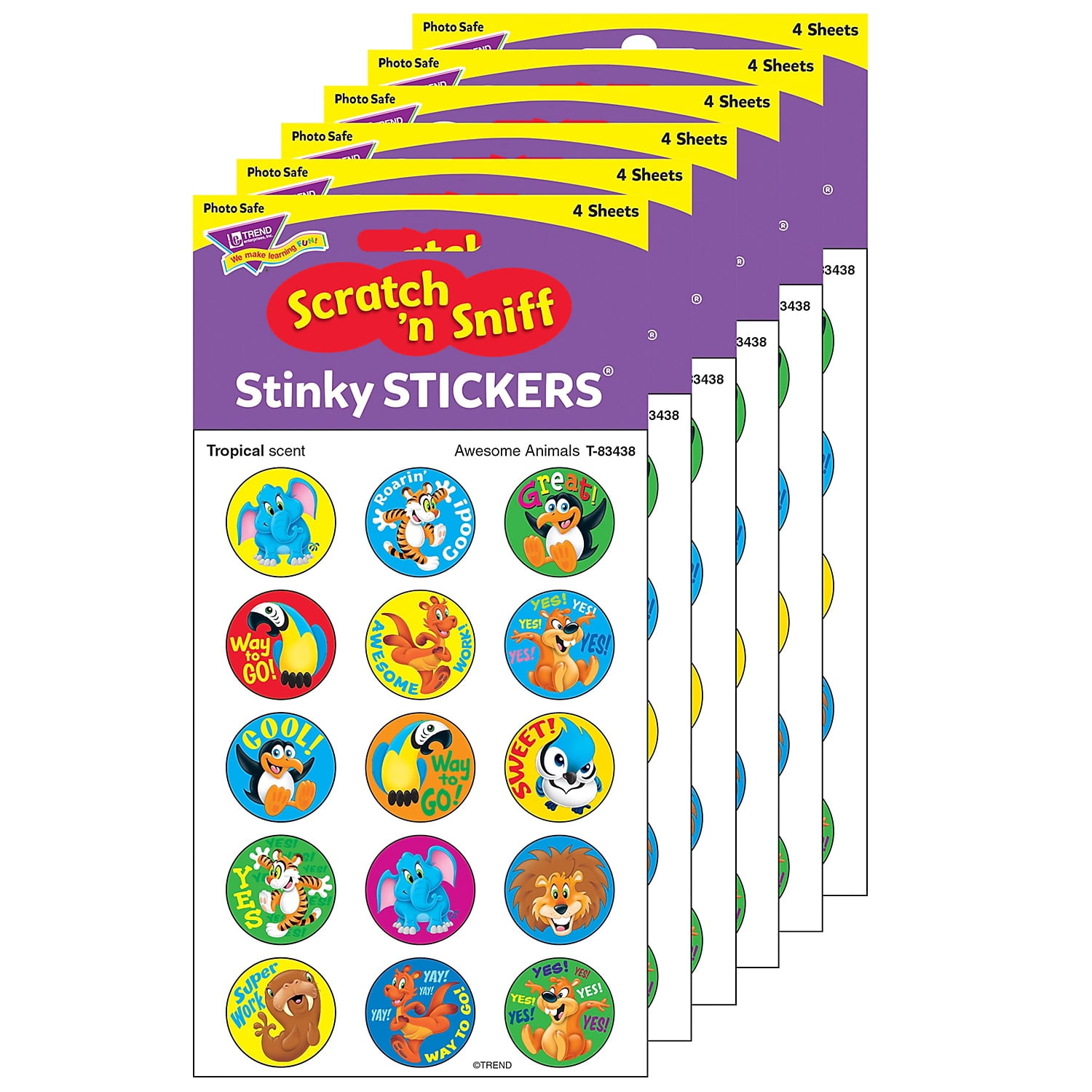 TREND Awesome Animals/Tropical Stinky Stickers, 60 Per Pack, 6 Packs ...