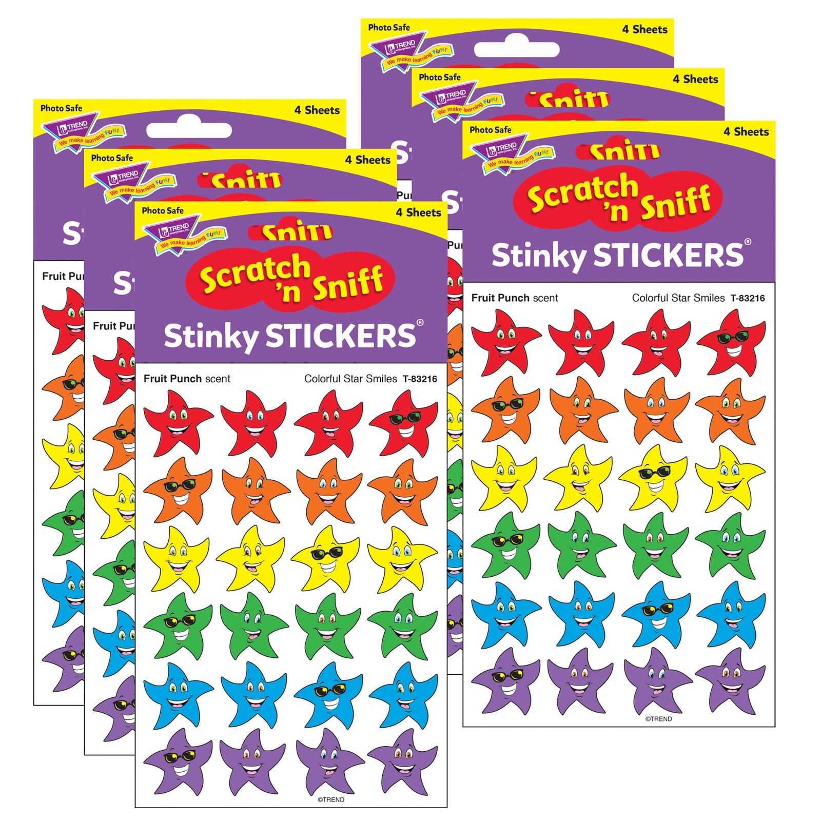 TREND Colorful Star Smiles/Fruit Punch Stinky Stickers, 96 Per Pack, 6 ...