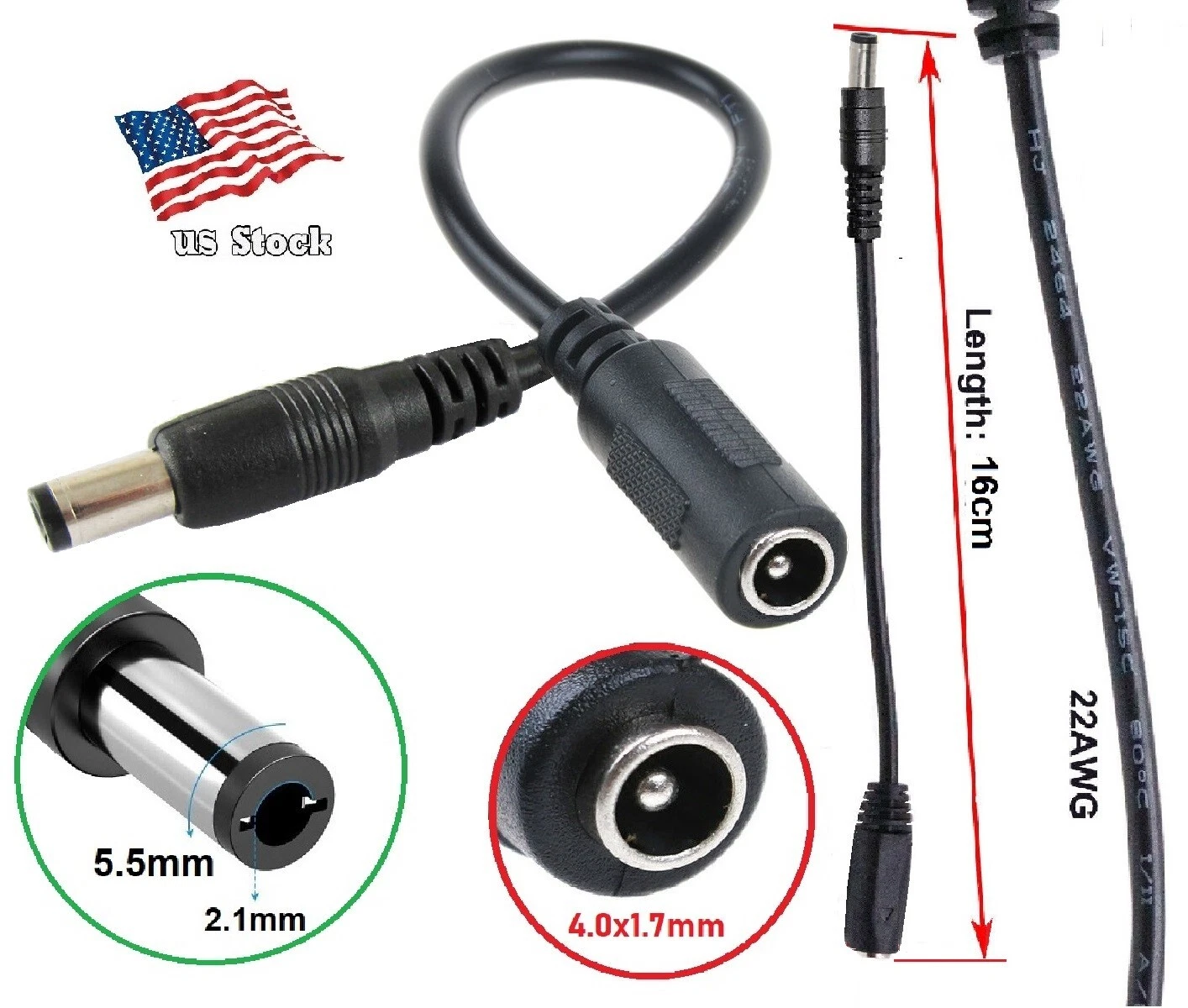 TREND- Dc Power 5.5Mmx2.5/2.1Mm Male Plug To 4.0X1.7Mm Female Jack ...