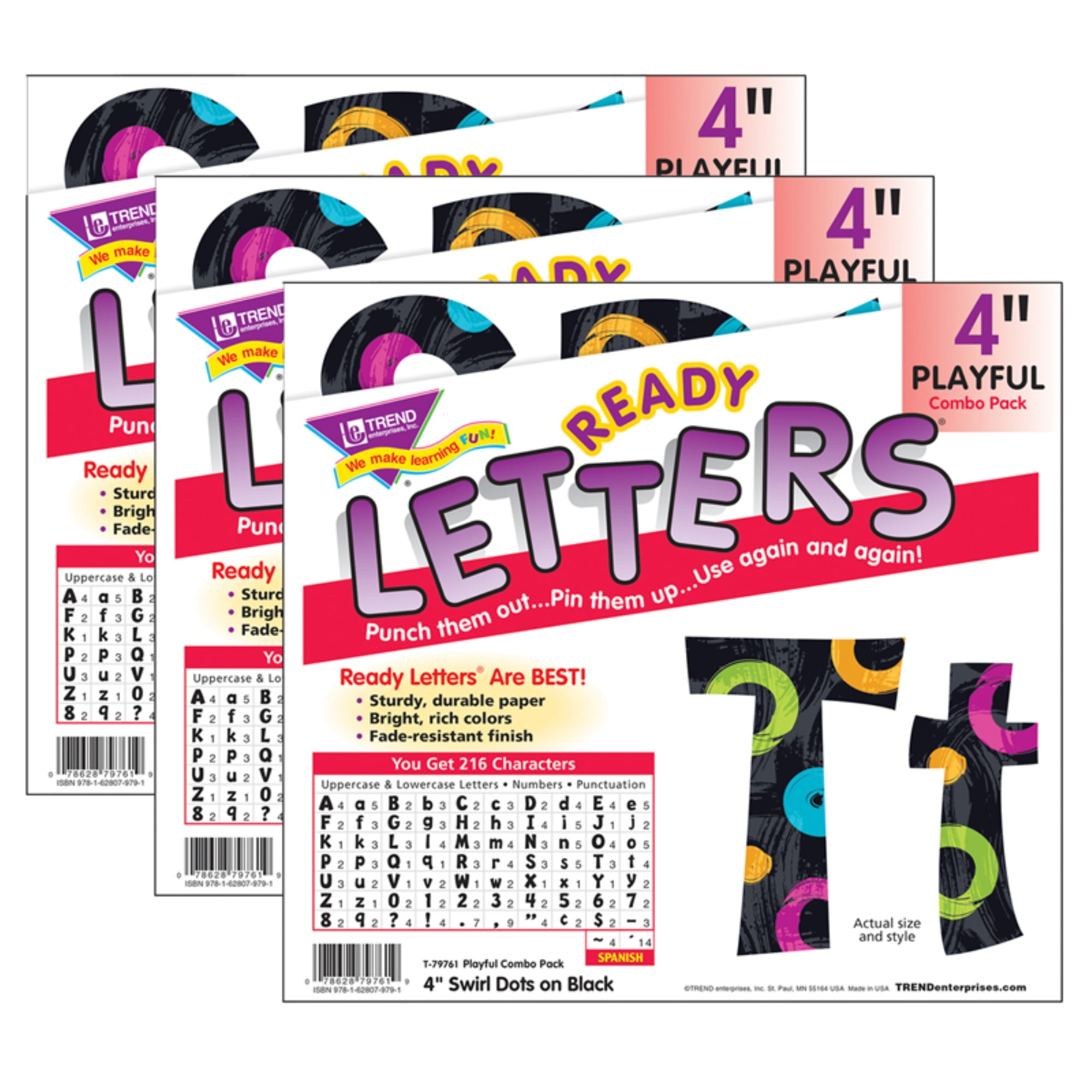TREND Enterprises Swirl Dots on Black 4"" Playful Combo Ready Letters ...