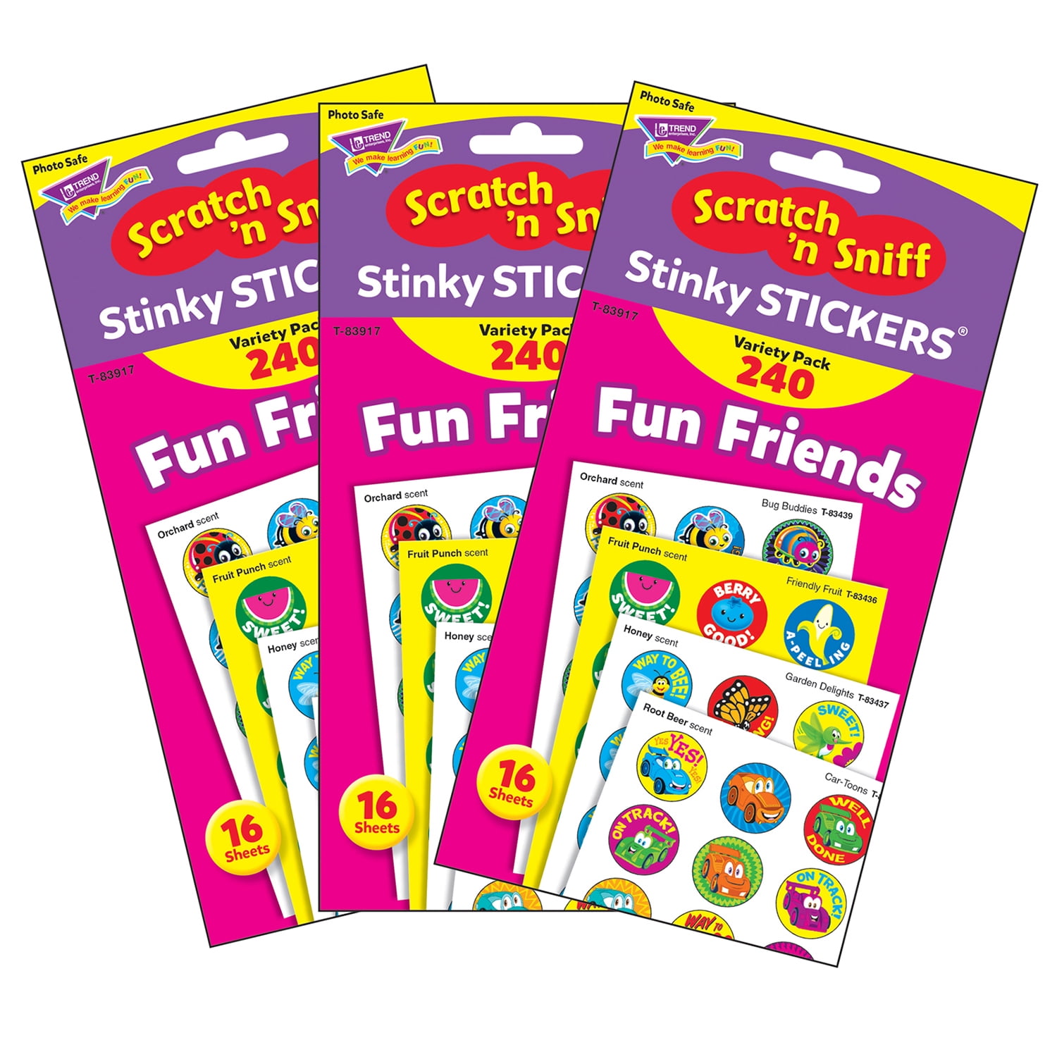TREND Fun Friends Stinky Stickers Variety Pack, 240 Per Pack, 3 Packs ...
