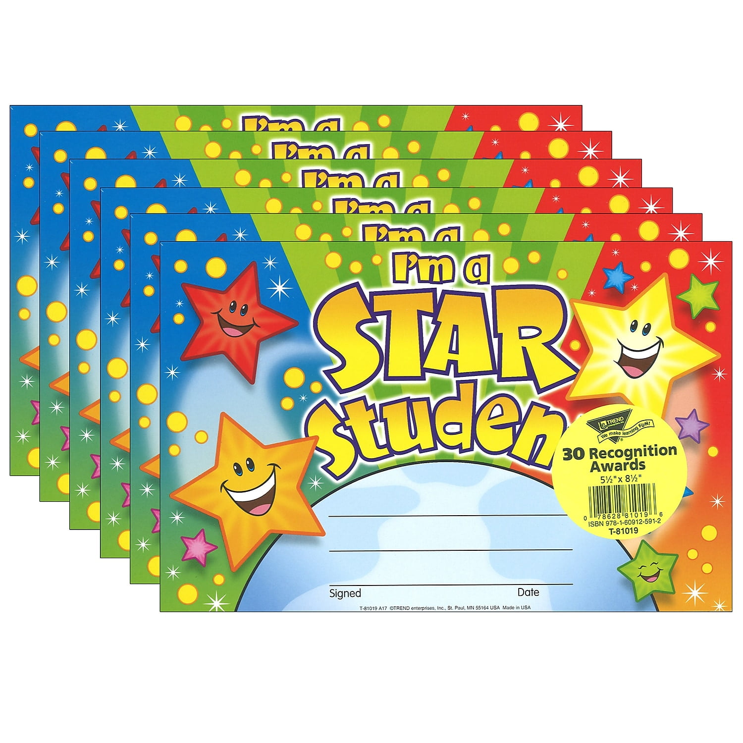 TREND I'm a Star Student Recognition Awards, 30 Per Pack, 6 Packs ...
